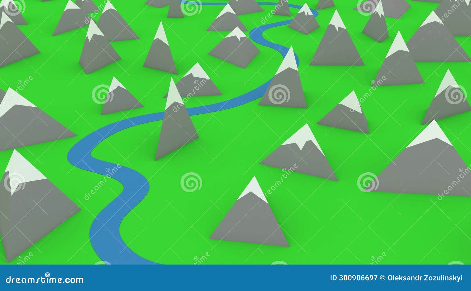 Low Poly Mountains Green Nature Curve River Intro 3d Stock Illustration ...