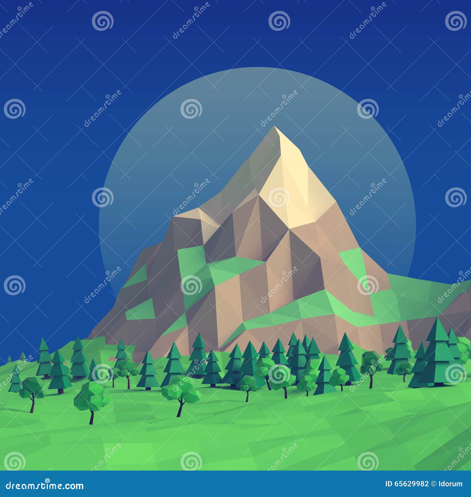 Low Poly Night Summer Landscape 3d Stock Illustration - Illustration of ...