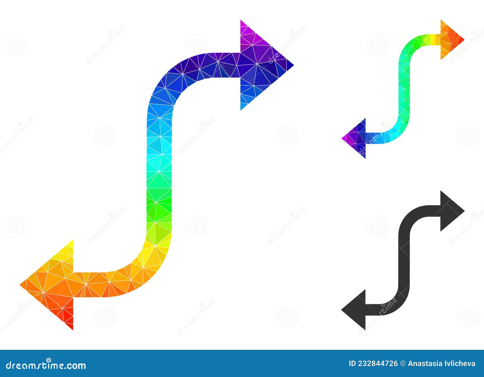 Vector Polygonal Opposite Bend Arrow Icon with Rainbow Gradient Stock ...