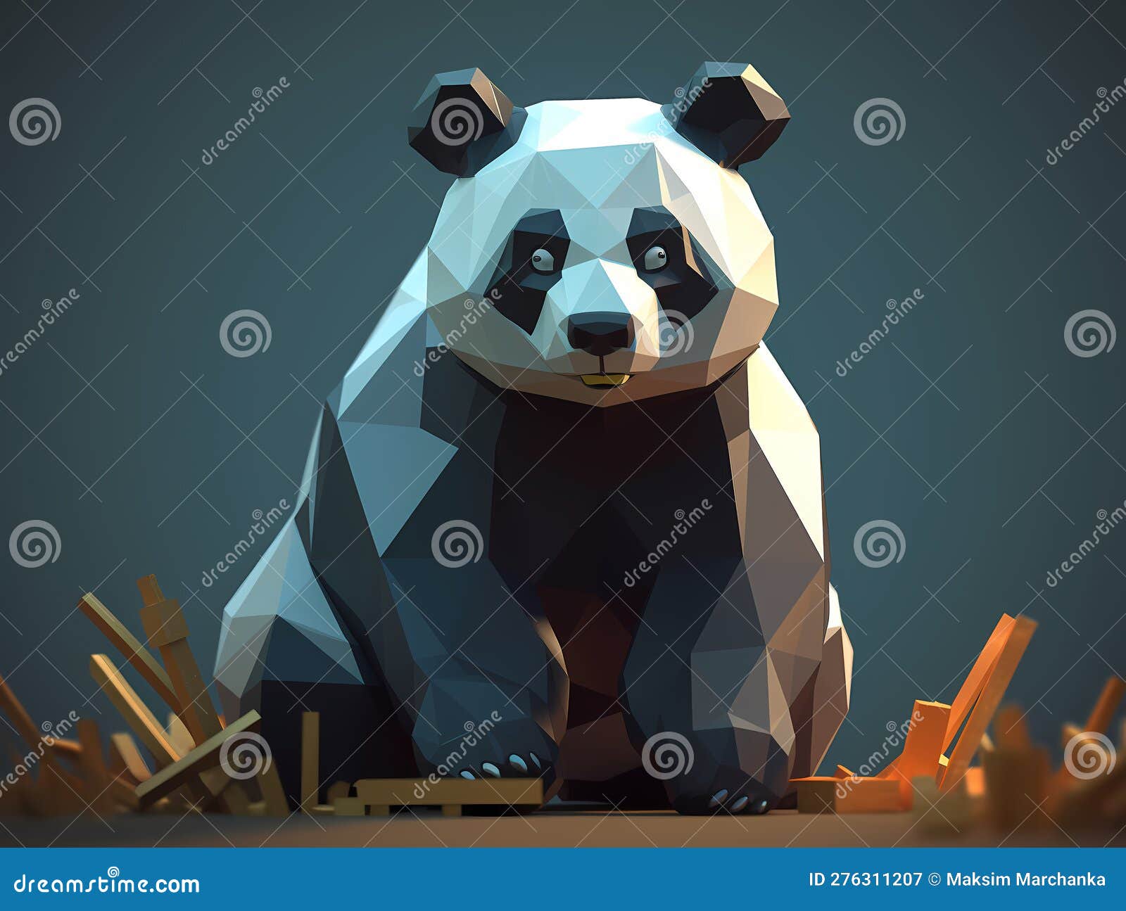 Low Poly Panda Portrait and Bamboo, AI Generated Stock Illustration ...