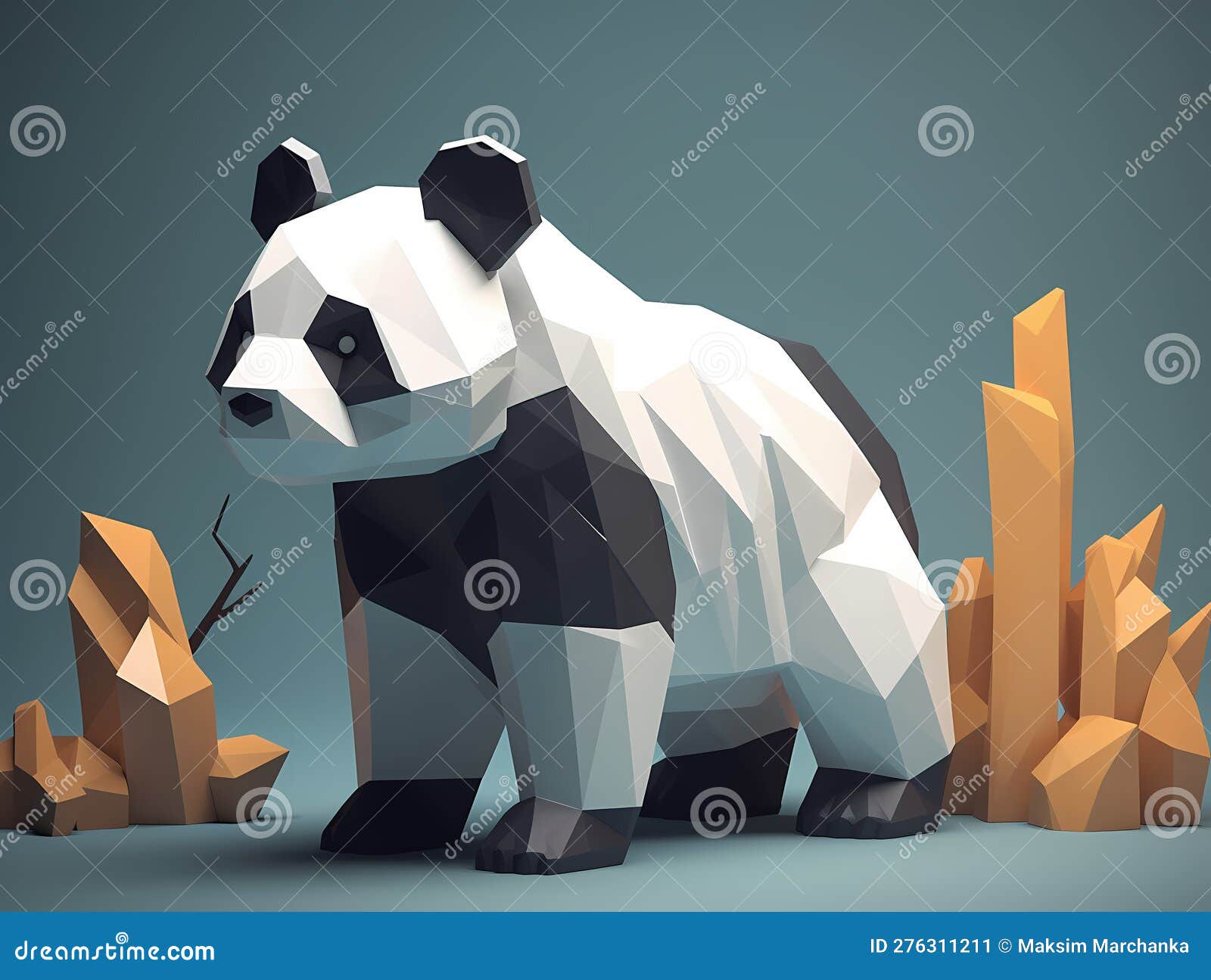 Low Poly Panda Portrait and Bamboo, AI Generated Stock Illustration ...