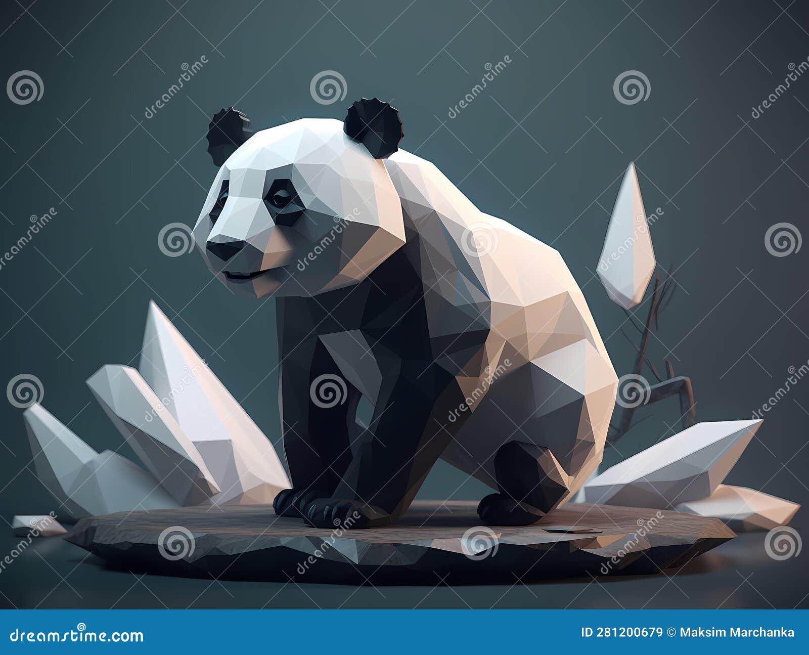 Low Poly Panda Portrait and Bamboo, AI Generated Stock Image - Image of ...