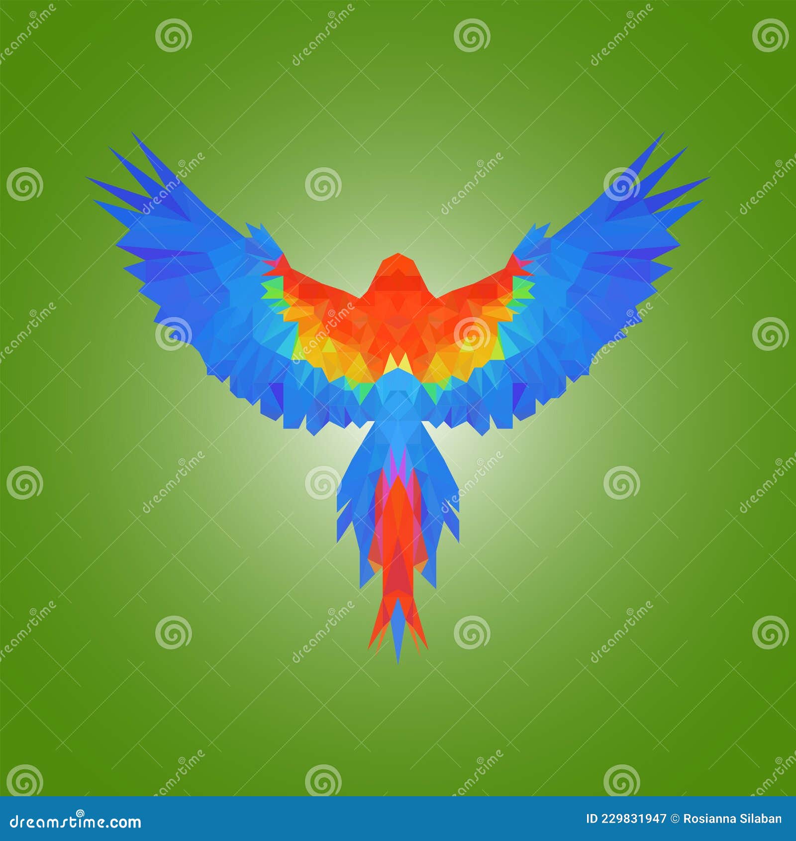 Low Poly Parrot Flying from Back View Stock Vector - Illustration of ...