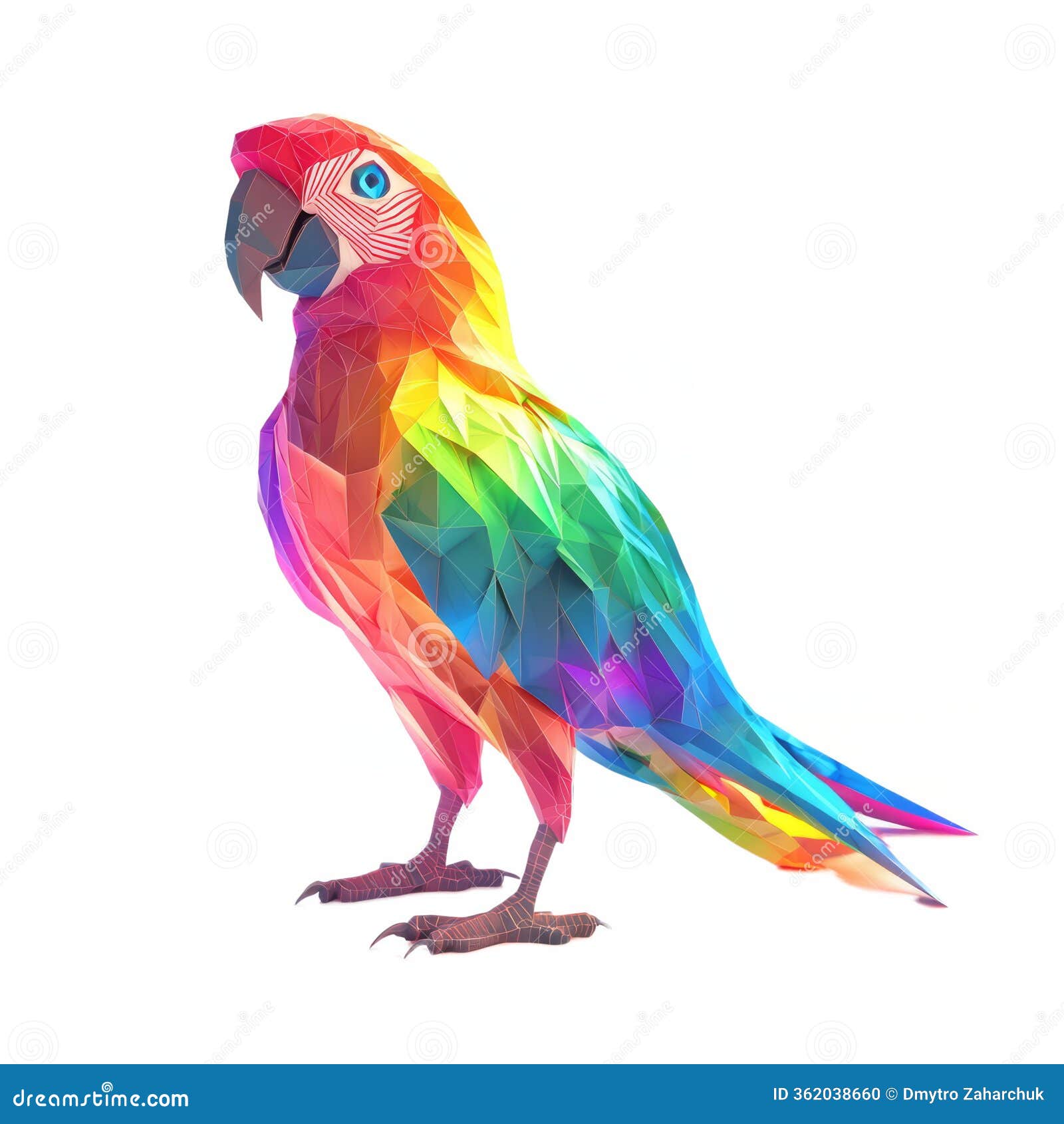 Low-poly Parrot with Glowing Rainbow Patterns on Its Wings and Tail, on ...