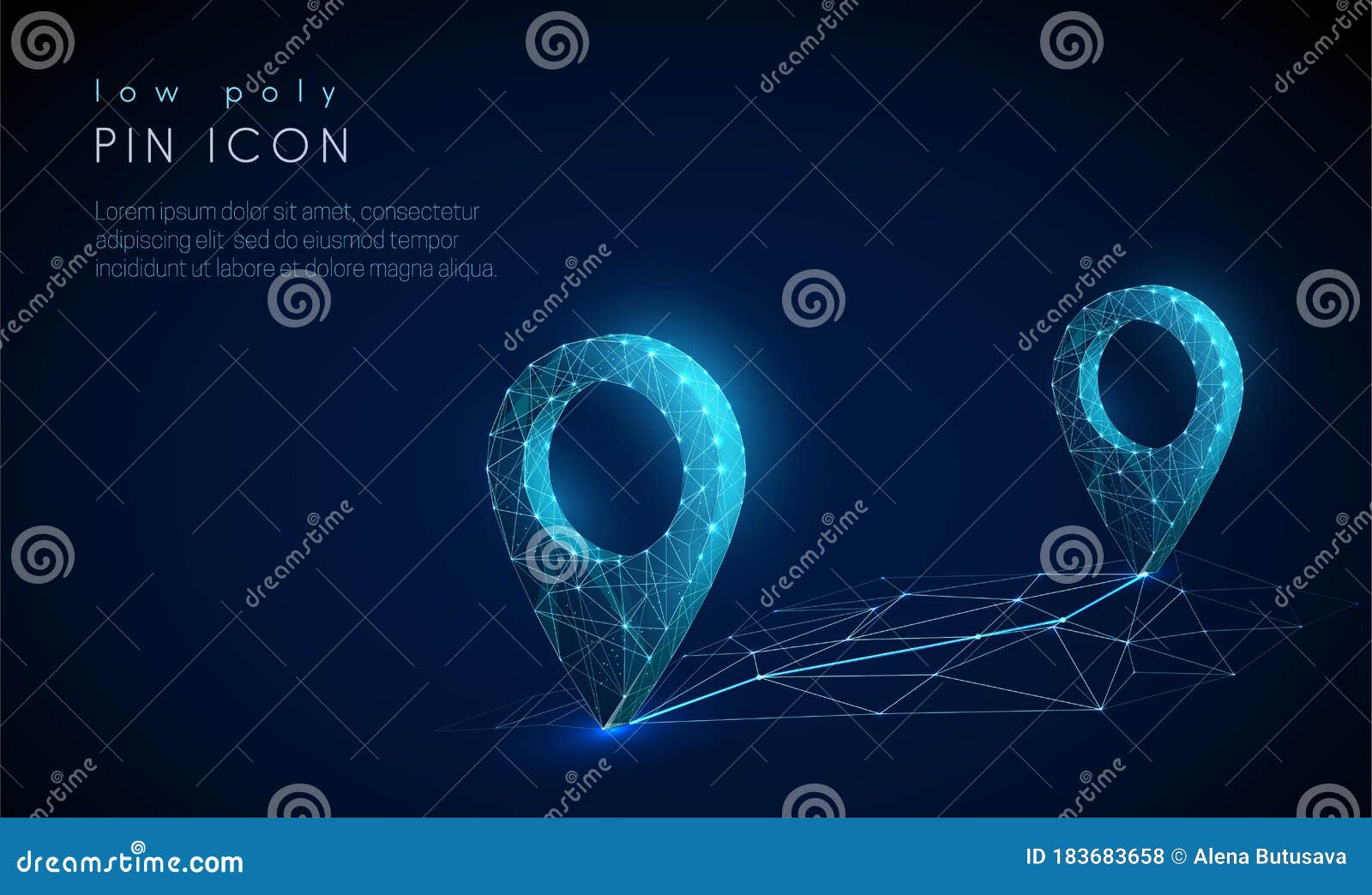 Low Poly Pin Icon on the Abstract Map. Stock Vector - Illustration of ...