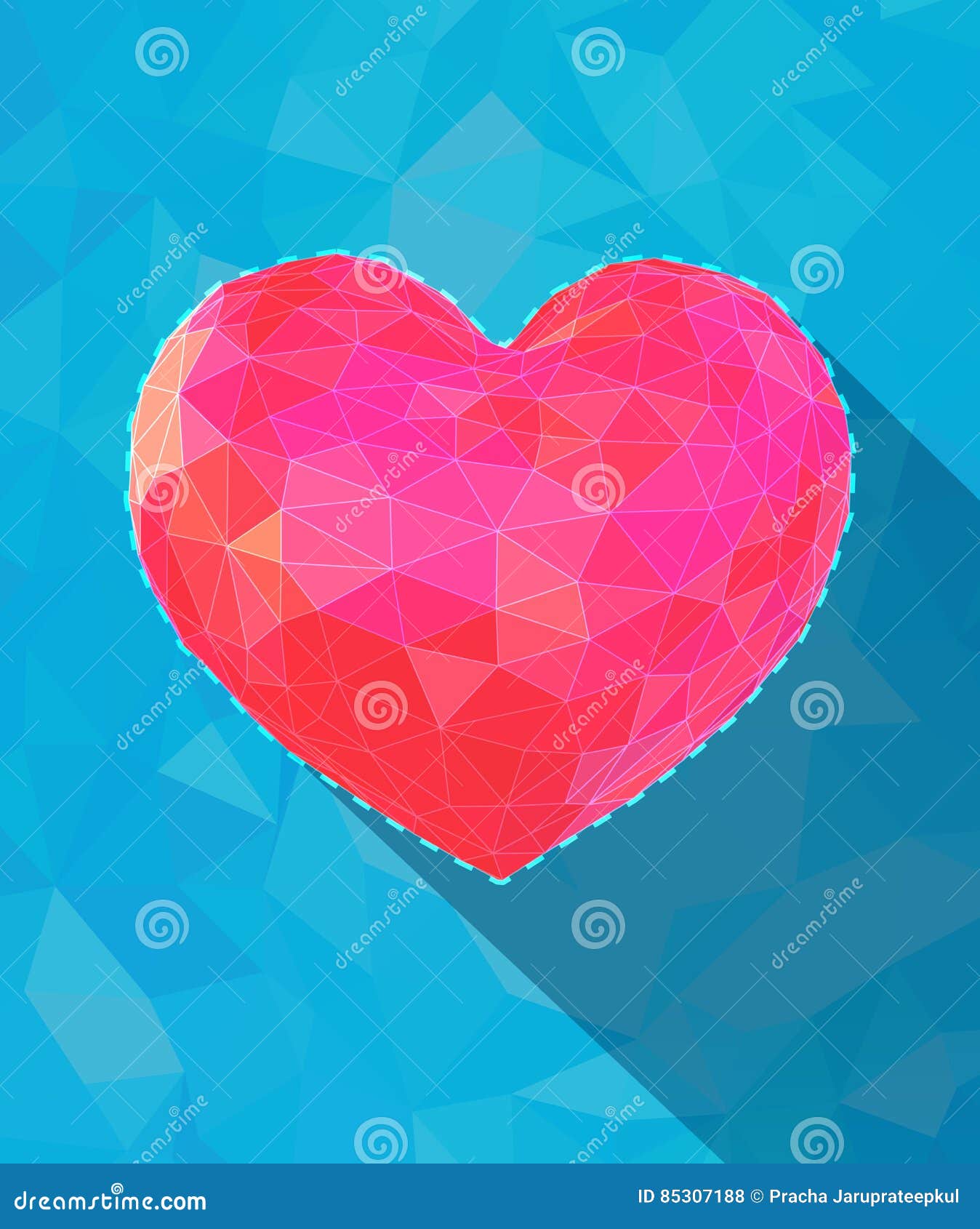Low Poly Pink Heart on Blue Turquoise BG Stock Vector - Illustration of ...
