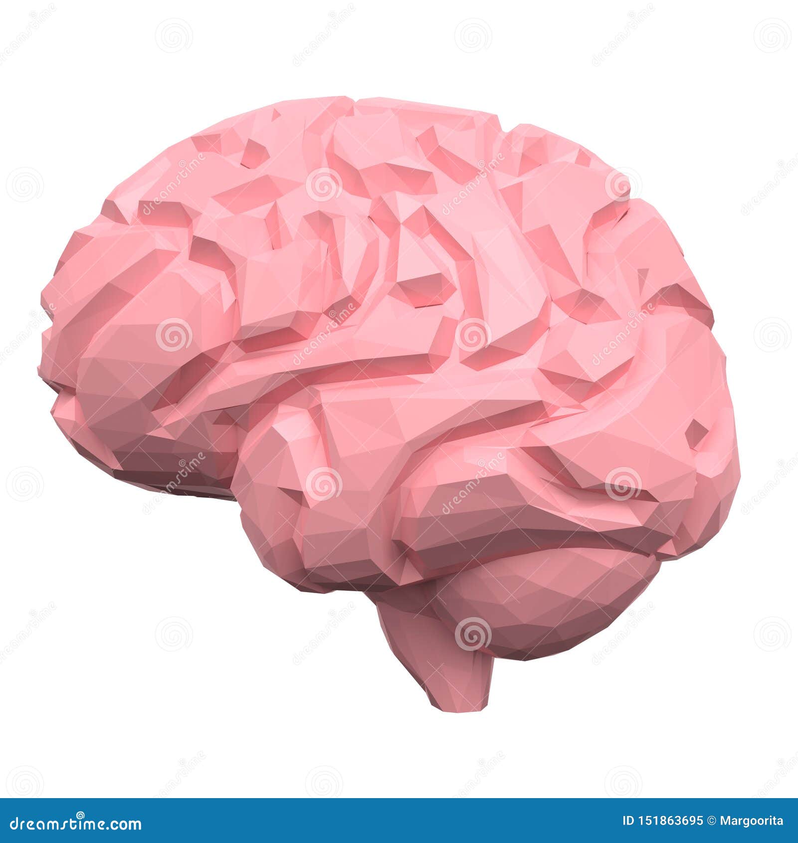 Low Poly Pink Human Brain. 3d Rendering Stock Illustration ...