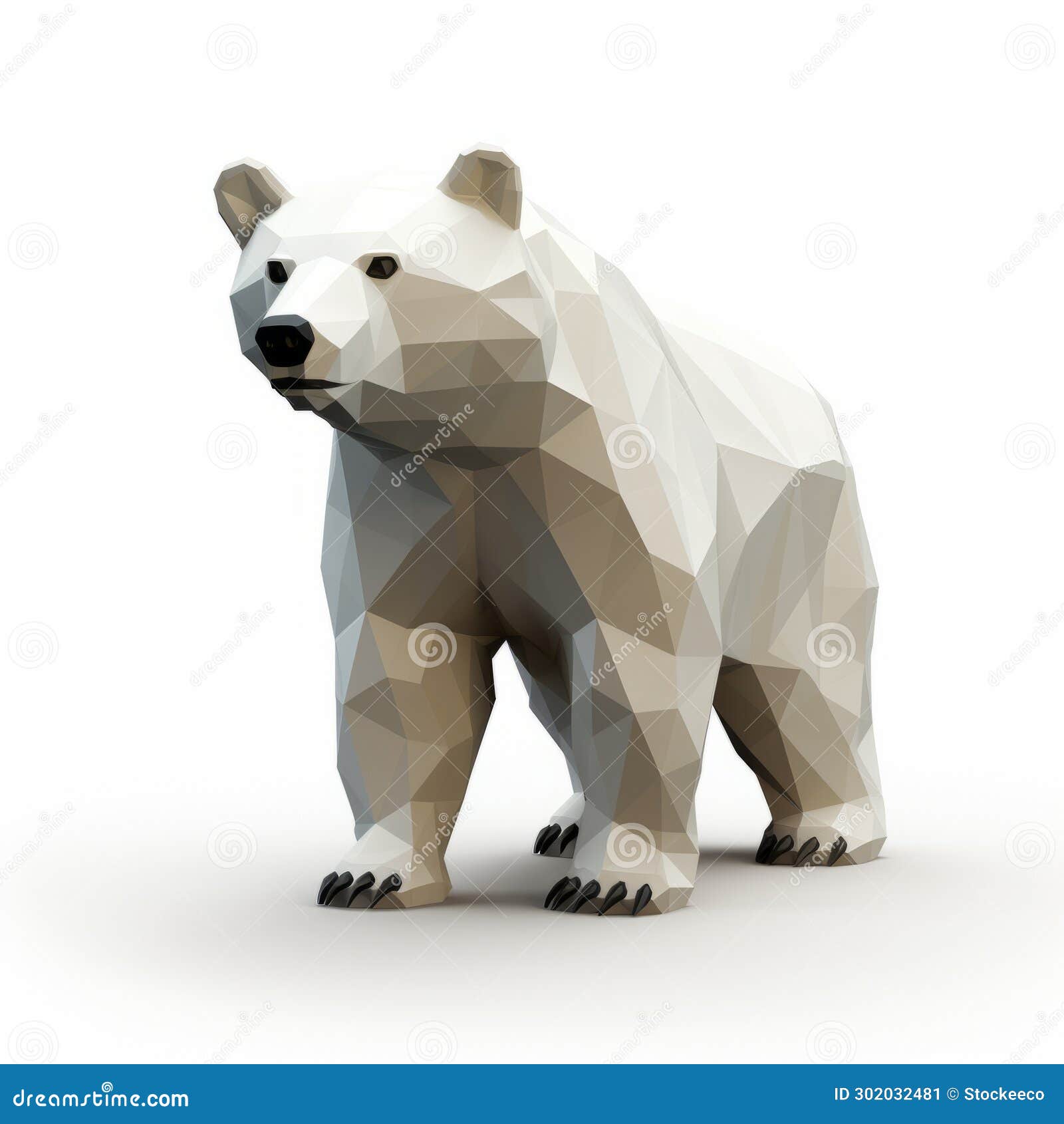Low Poly Polar Bear: Bold Structural Design on White Surface Stock ...