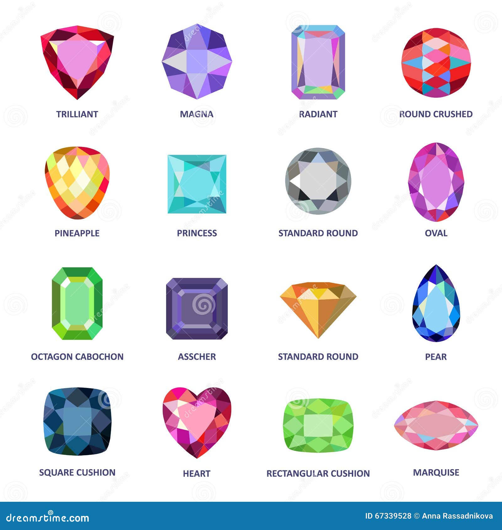 Low Poly Popular Colored Gems Cuts Infographics Cartoon Vector ...