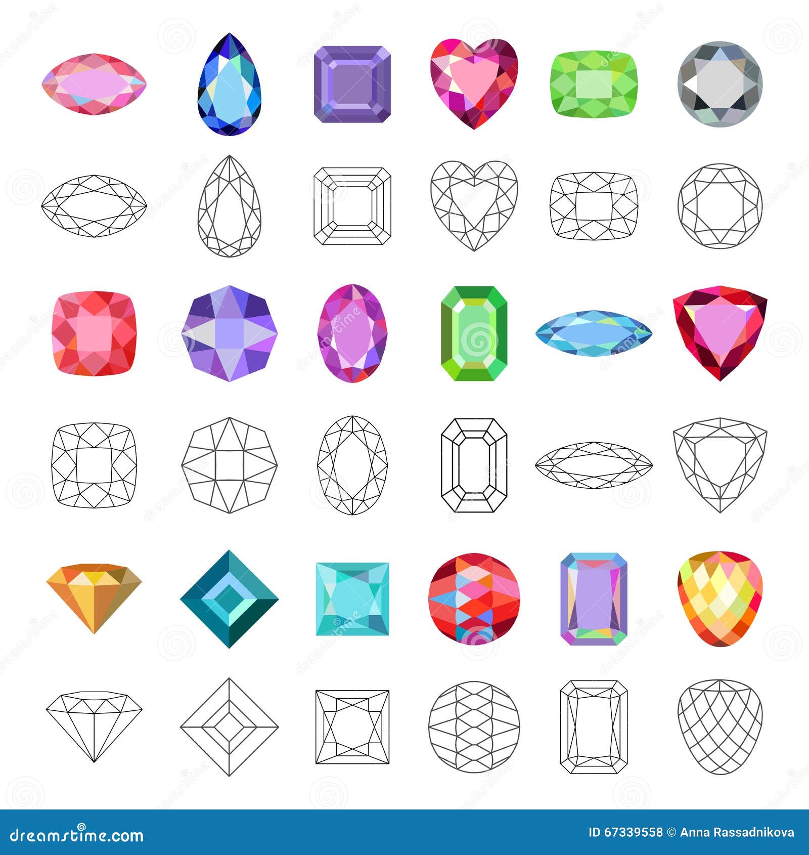 Low Poly Popular Colored Gems Cuts Stock Vector - Illustration of clean ...