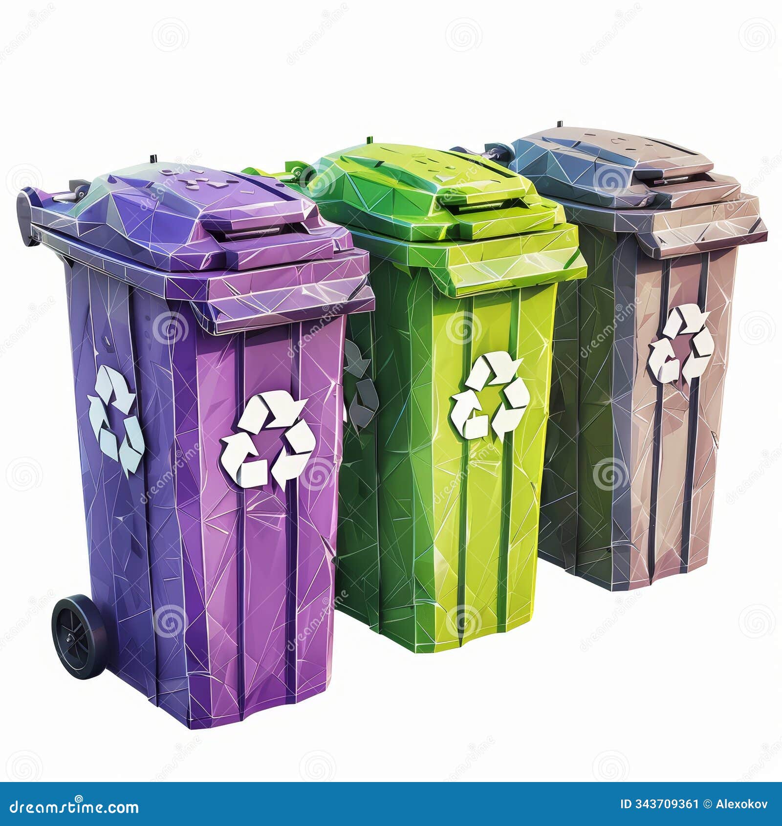 Low Poly Recycling Bins for Waste Separation, Eco Friendly Concept ...