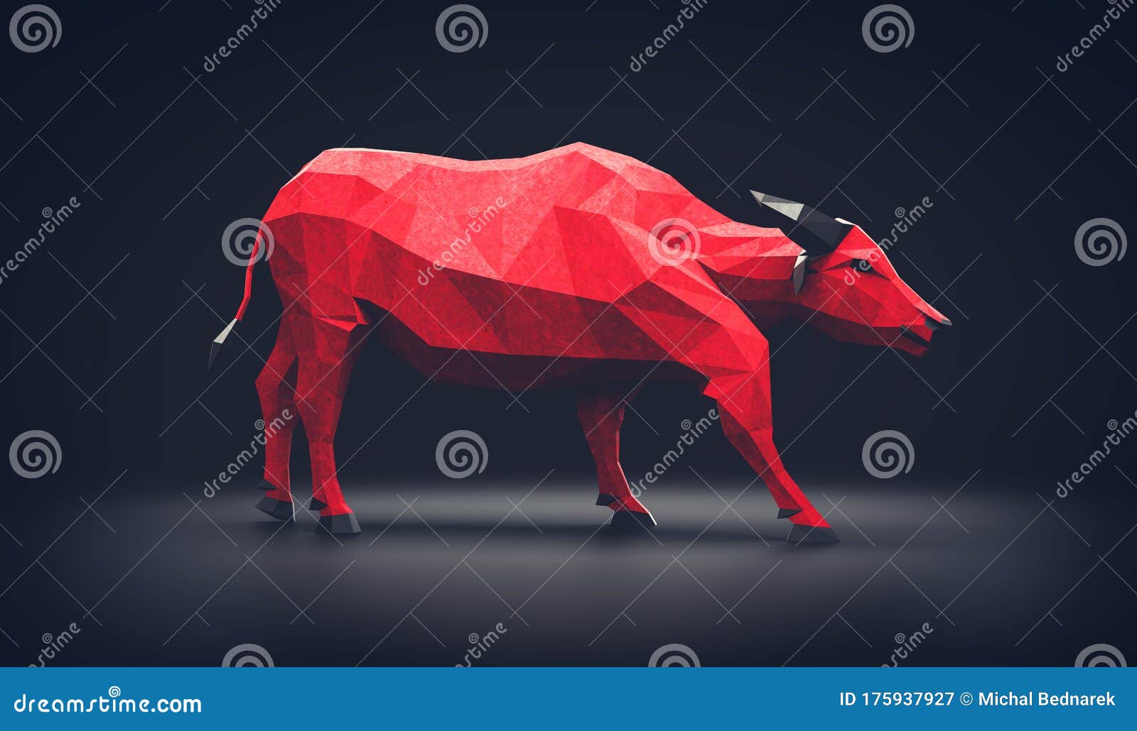 Low Poly Red Buffalo on Black Stock Illustration - Illustration of ...