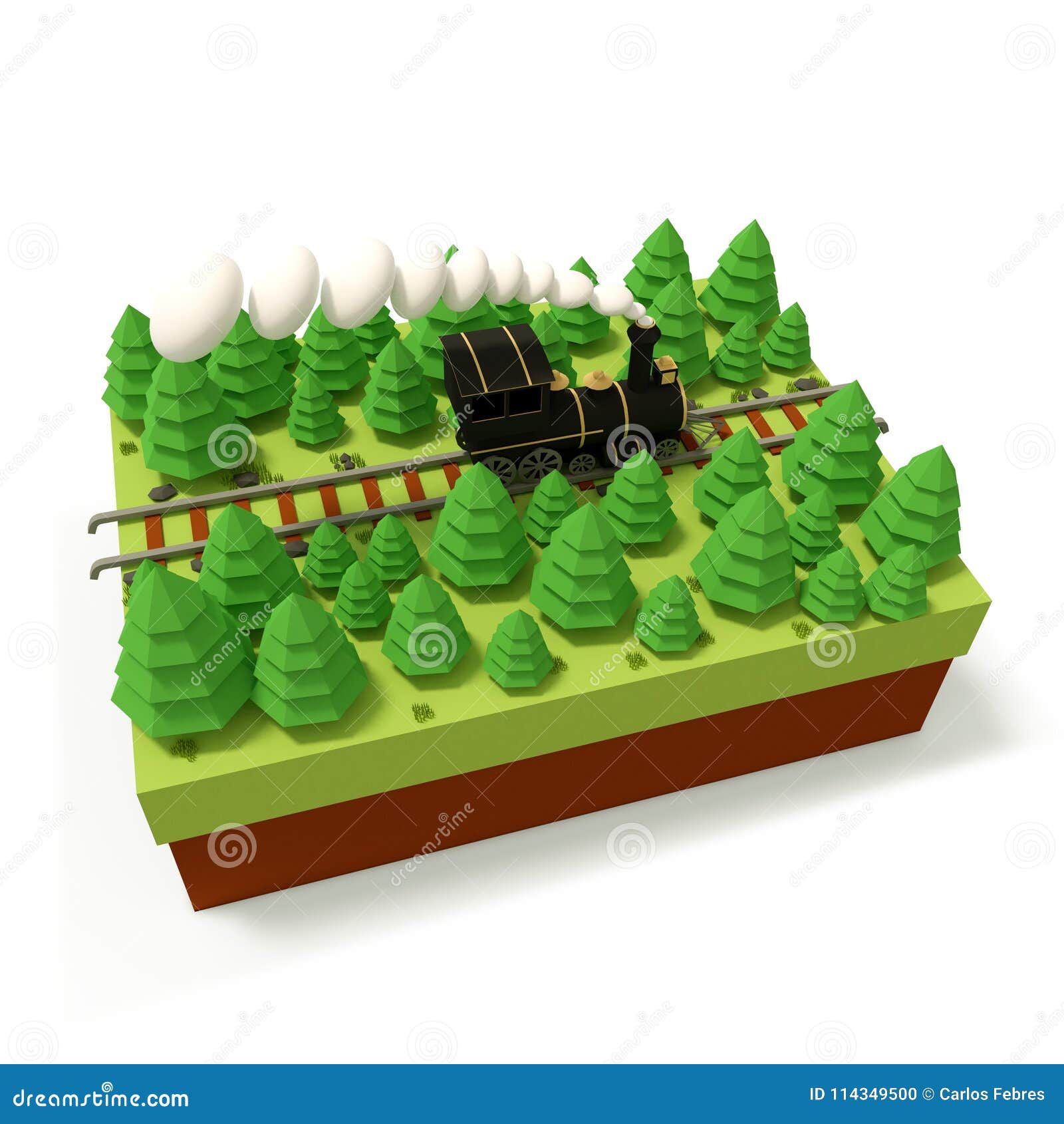Low Poly Rendering of a Train Scene, 3d Illustration Stock Illustration ...