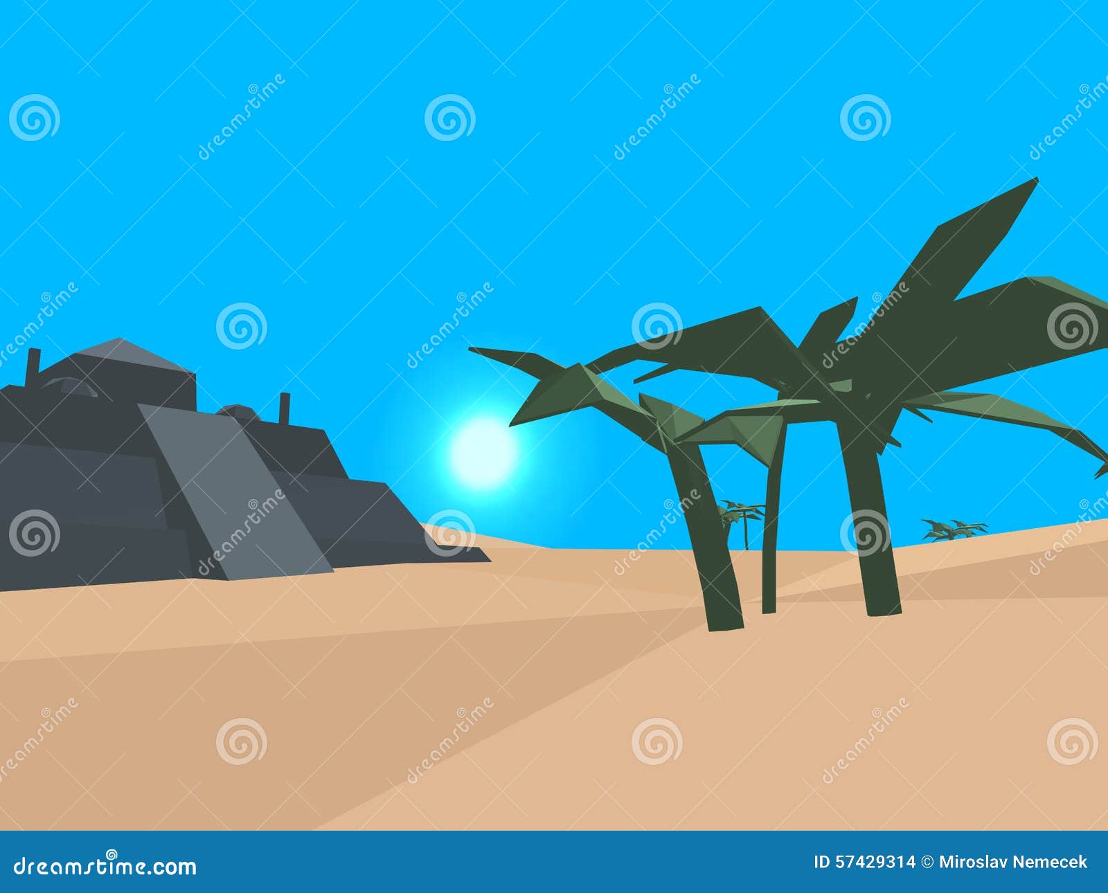Low Poly Retro Style Desert Stock Illustration - Illustration of light ...