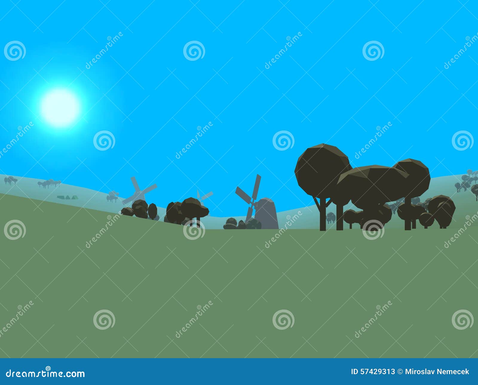 Low Poly Retro Style Landscape Stock Illustration - Illustration of ...