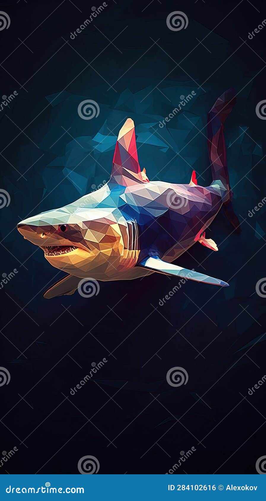 Low Poly Shark on Dark Background. Generative AI Stock Illustration ...
