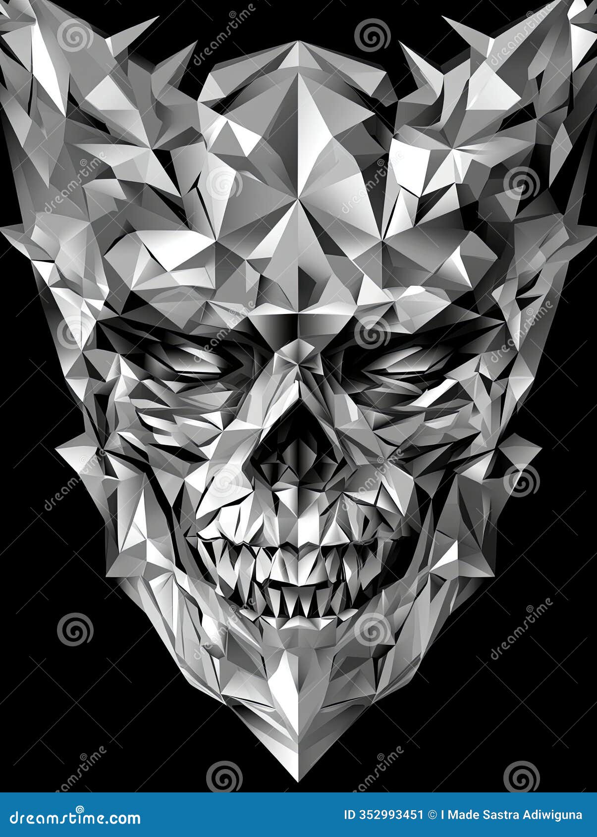 Low-poly Skull Illustration with Sharp, Angular Facets and Horns ...