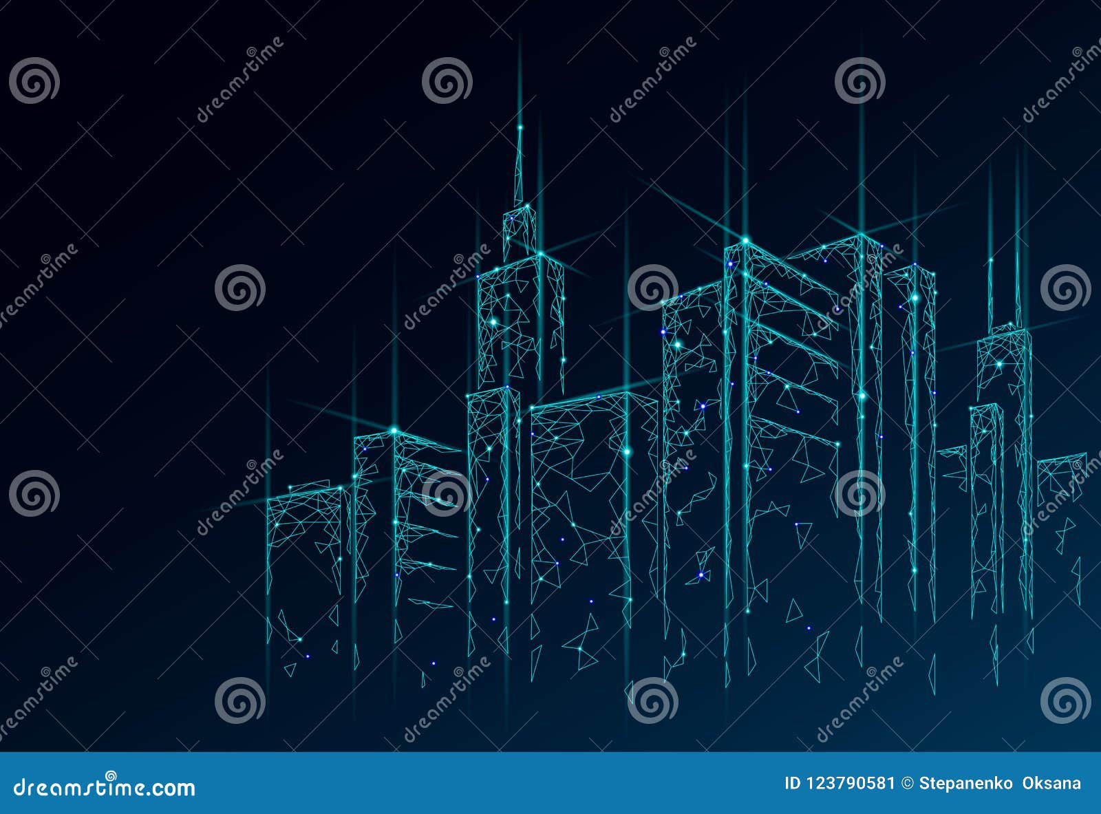 Low Poly Smart City 3D Wire Mesh. Intelligent Building Automation ...