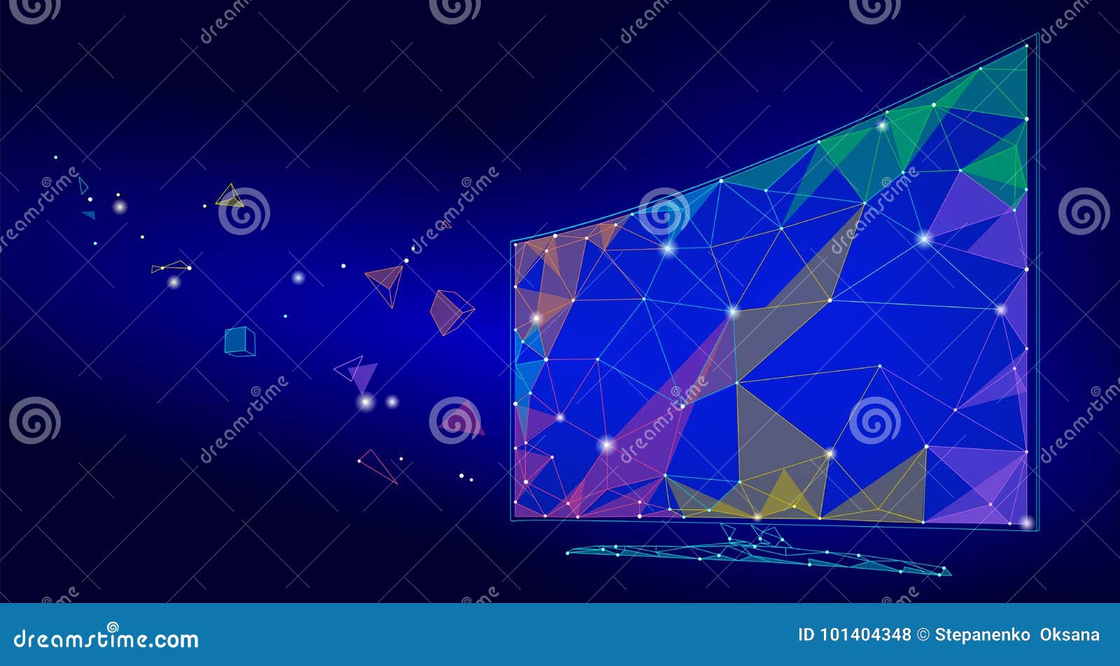 Low Poly Smart Tv Screen Video. Polygonal Virtual Reality Desktop ...