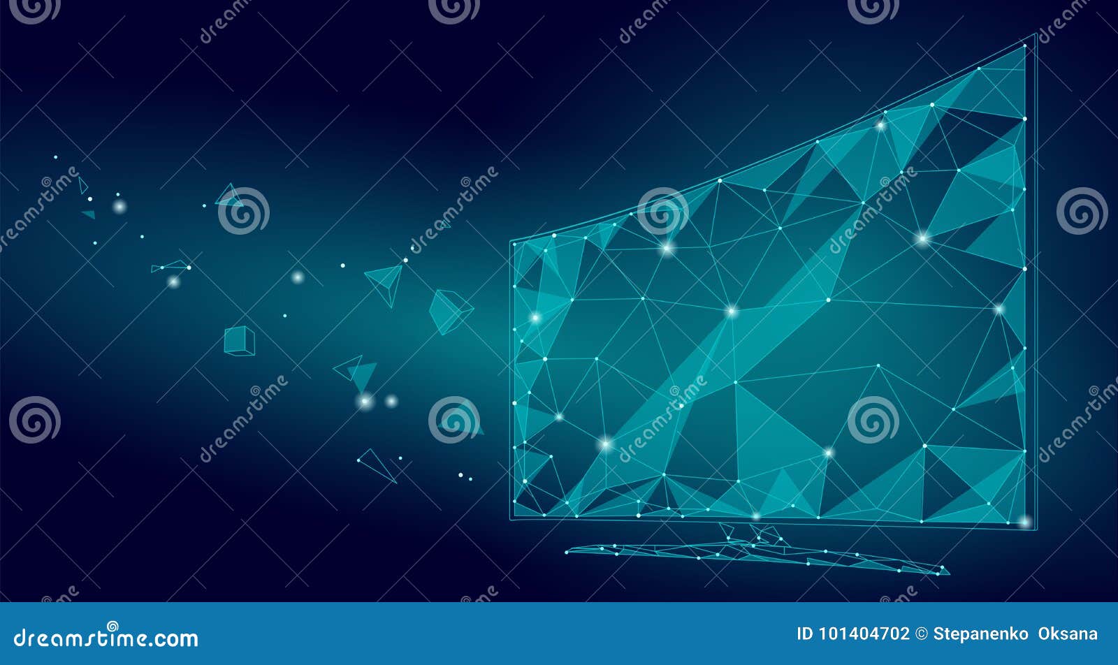 Low Poly Smart Tv Screen Video. Polygonal Virtual Reality Desktop ...