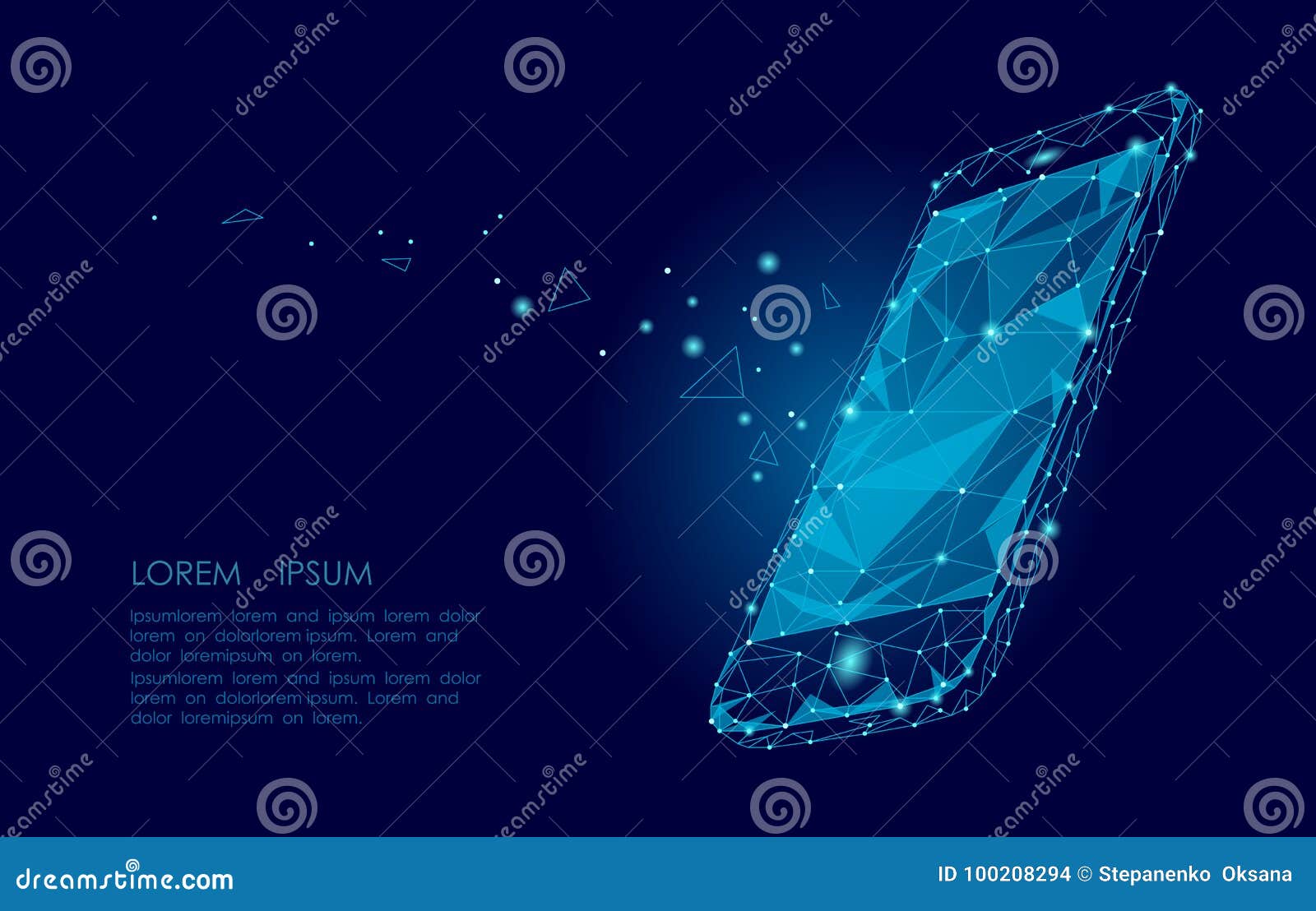 Low Poly Smartphone Mobile Touch Screen Display. Triangle Polygonal ...