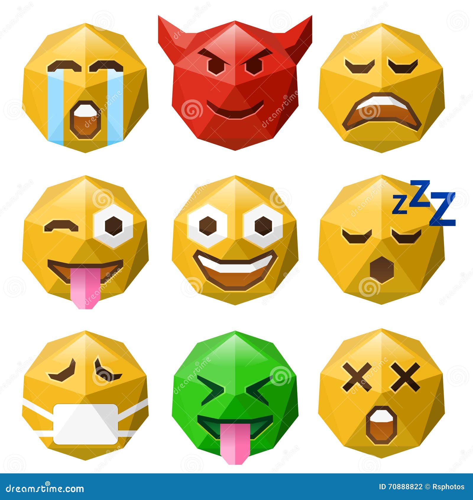 Low poly smileys stock vector. Illustration of polygon - 70888822