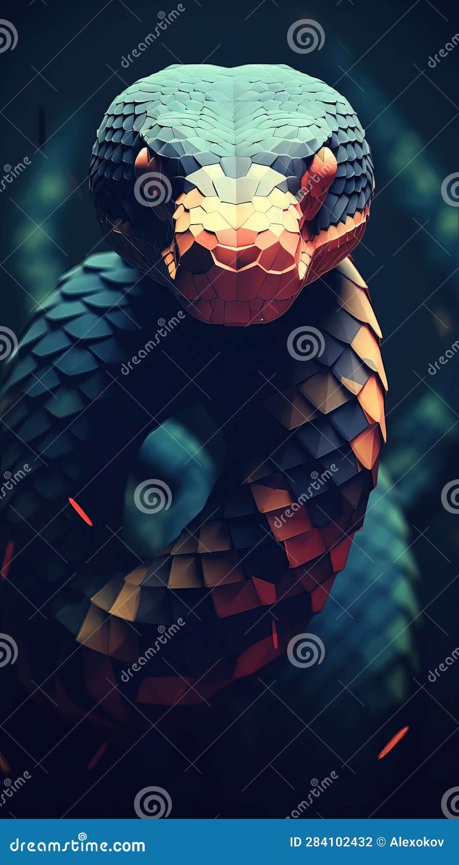 Low Poly Snake on Dark Background. Generative AI Stock Illustration ...