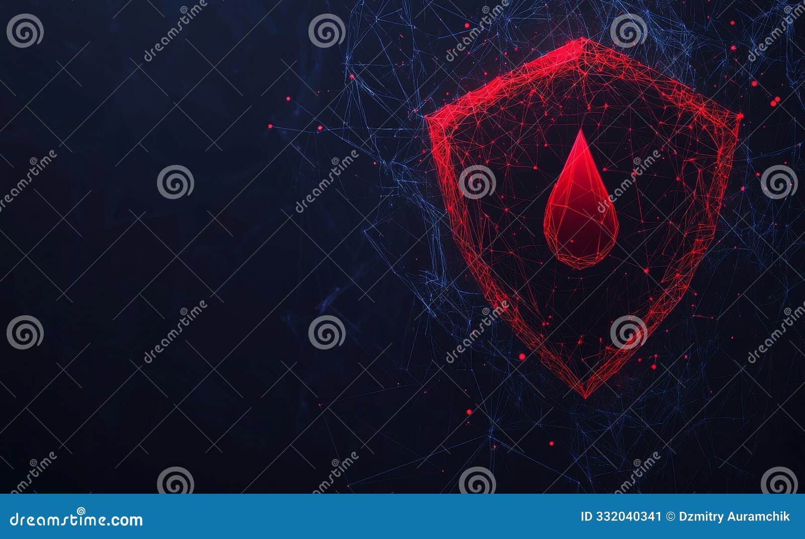 Low Poly Style of an Abstract Red Drop of Blood Behind a Blue Guard ...