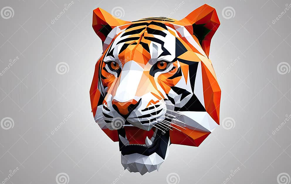 Low-poly Style Head of a Tiger, Made of Geometric Triangles, Sharp ...