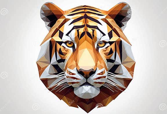 Low-poly Style Head of a Tiger, Made of Geometric Triangles, Sharp ...