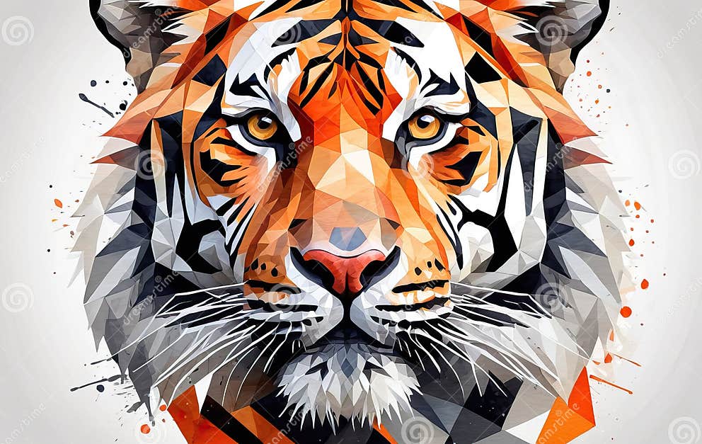 Low-poly Style Head of a Tiger, Made of Geometric Triangles, Sharp ...