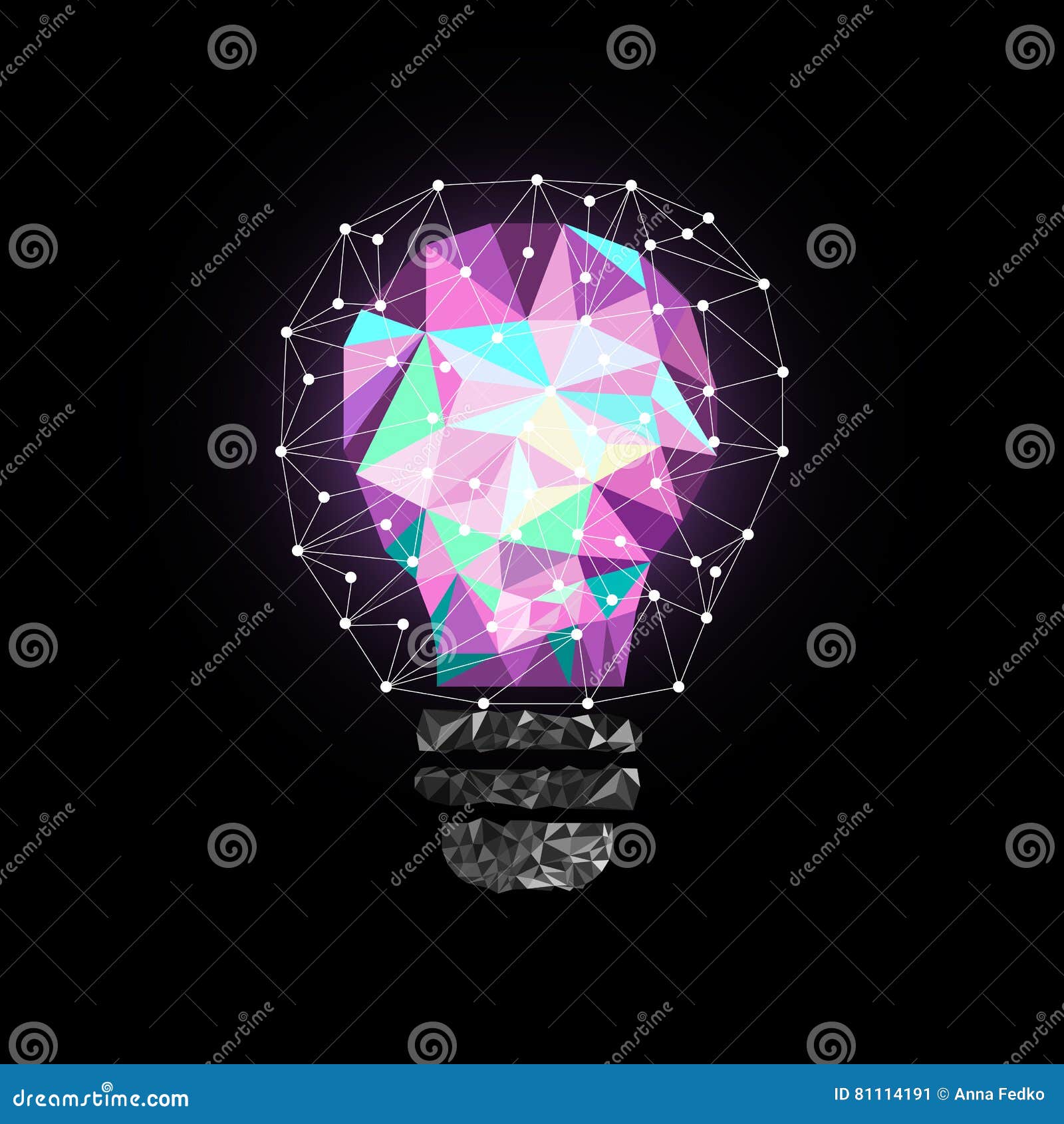 Low Poly Style Light Purple Bulb. Vector Abstract Illustration on Black ...