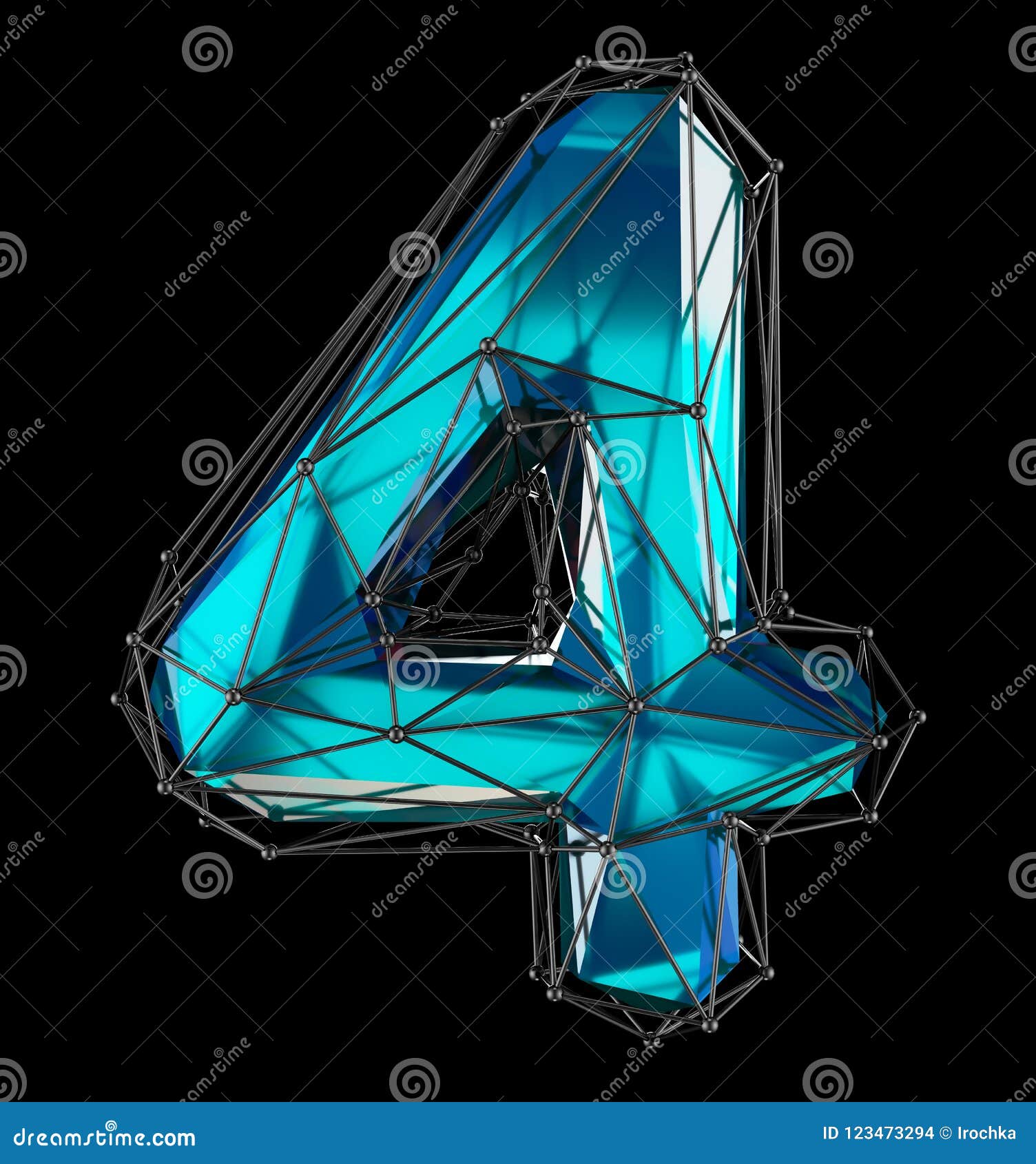 Low Poly Style Number 4. Blue Color Isolated on Black Background Stock ...