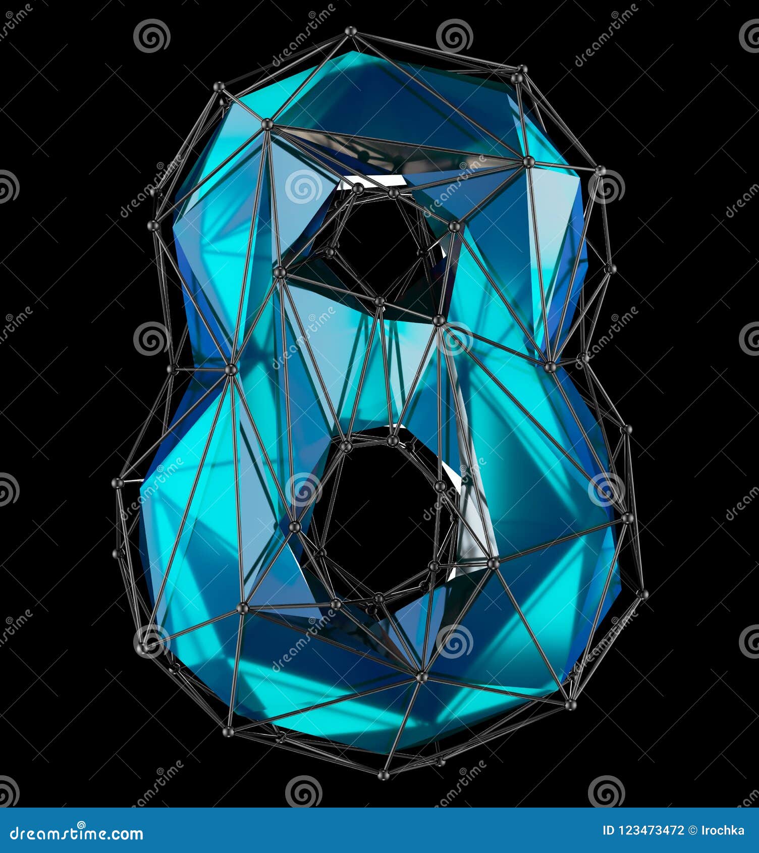 Low Poly Style Number 8. Blue Color Isolated on Black Background Stock ...