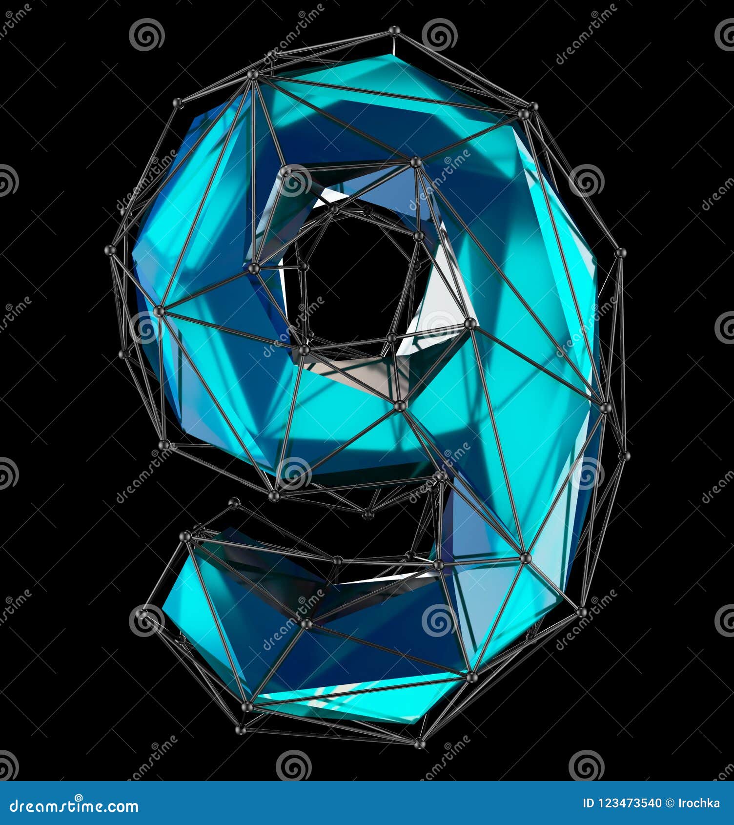 Low Poly Style Number 9. Blue Color Isolated on Black Background Stock ...