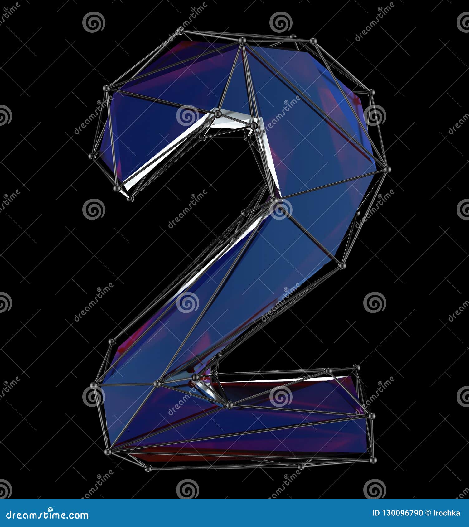 Low Poly Style Number 2. Blue Color Isolated on Black Background Stock ...