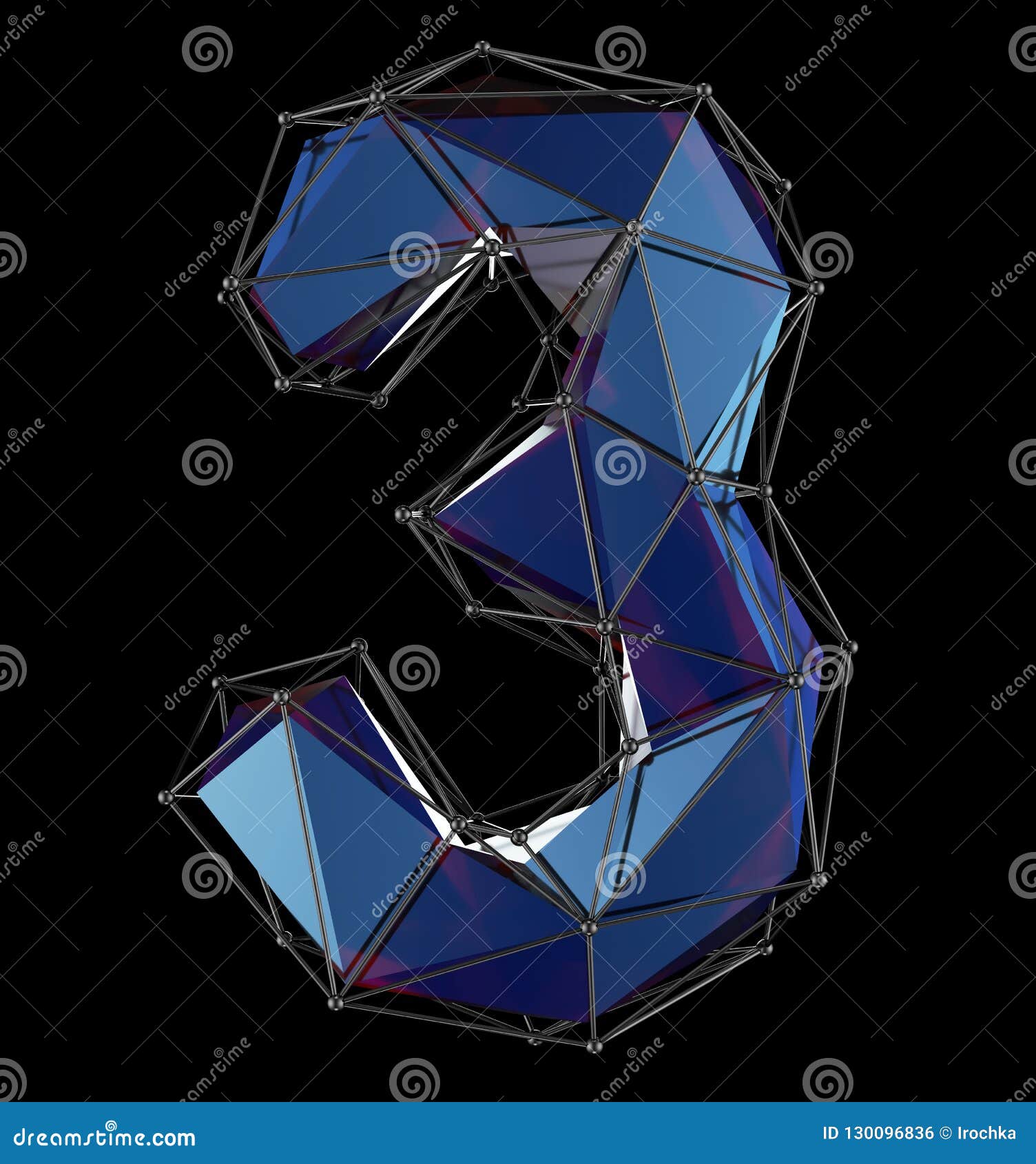 Low Poly Style Number 3. Blue Color Isolated on Black Background Stock ...
