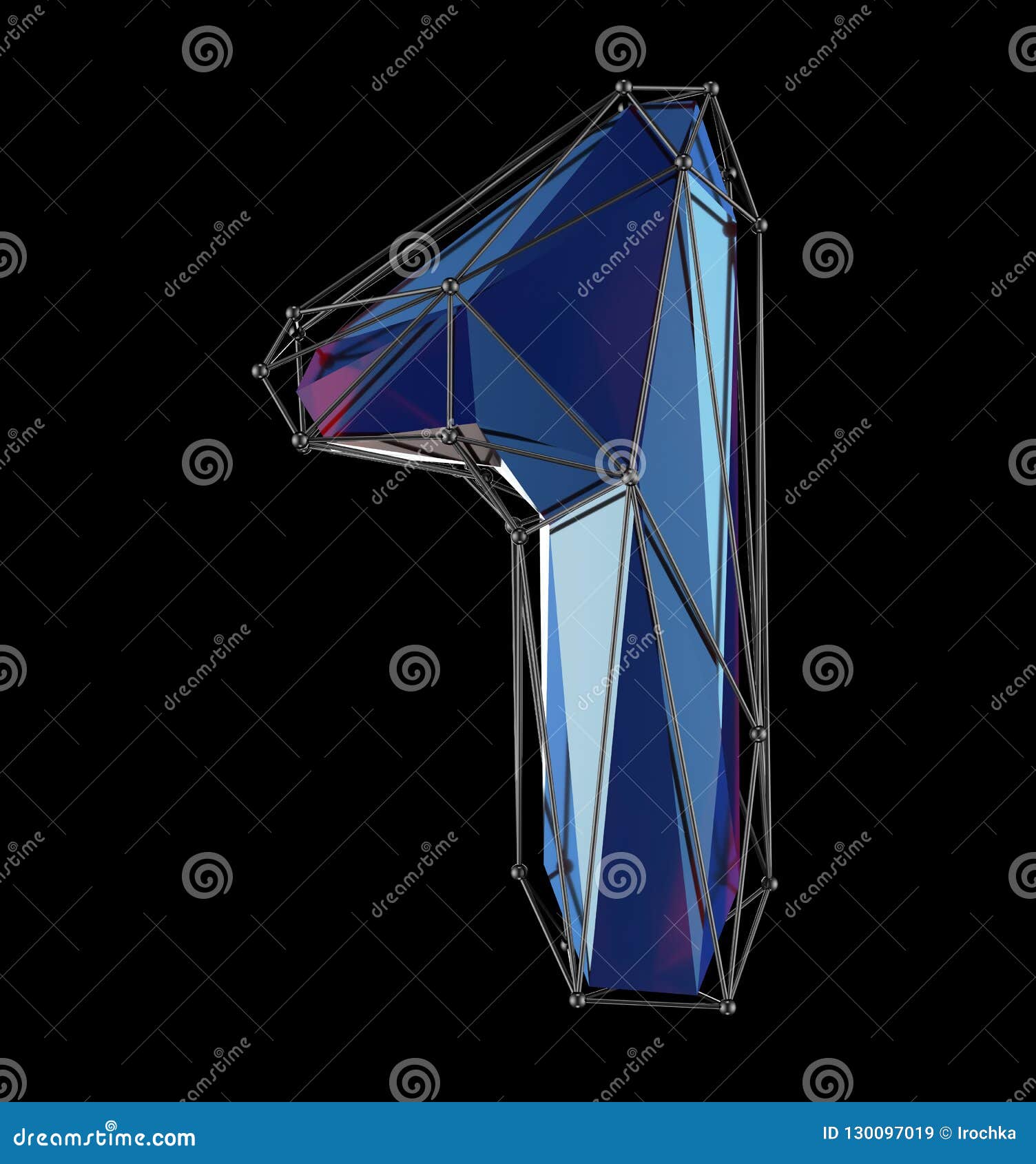 Low Poly Style Number 1. Blue Color Isolated on Black Background Stock ...