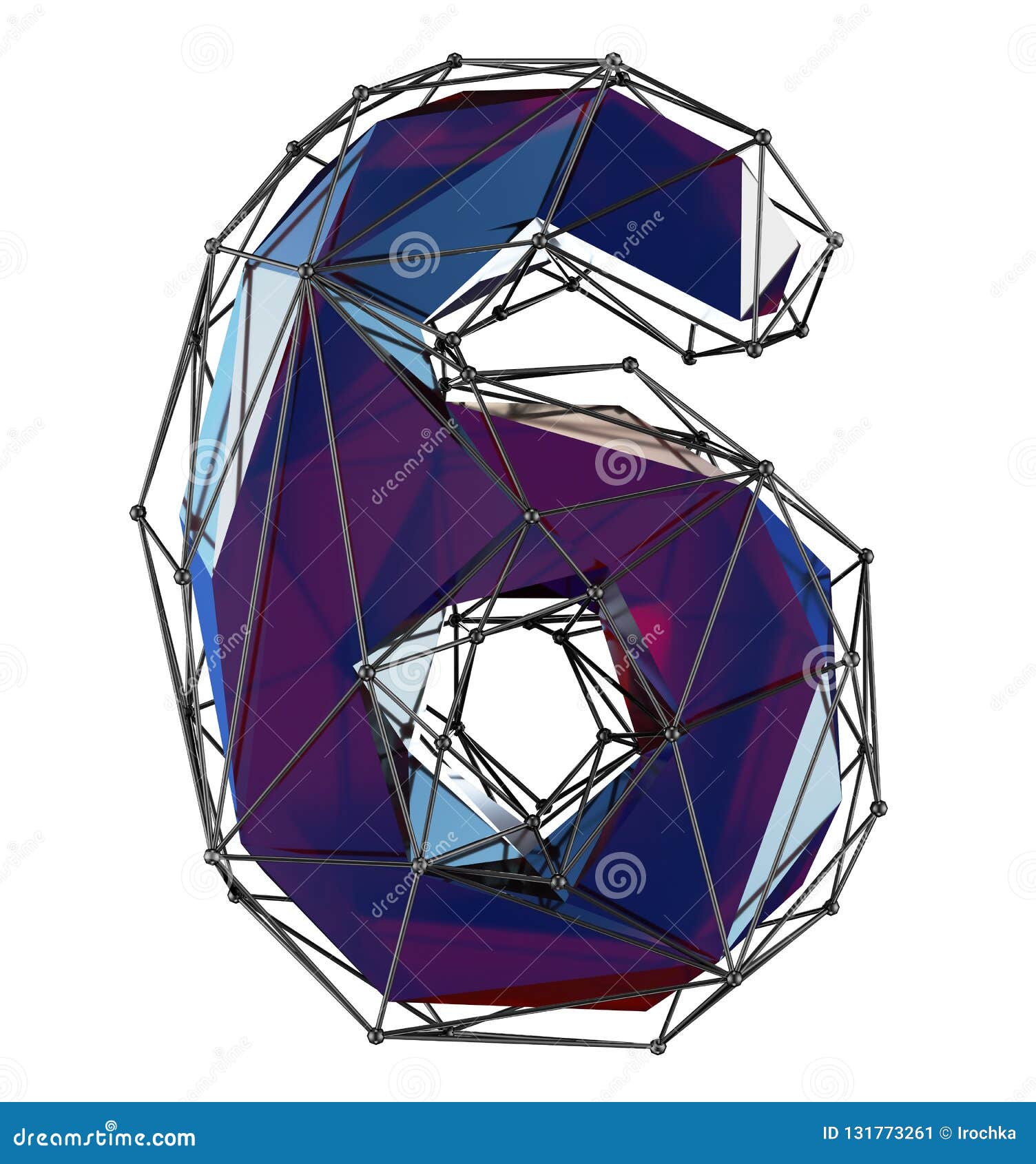 Low Poly Style Number 6. Blue Color Isolated on White Background Stock ...