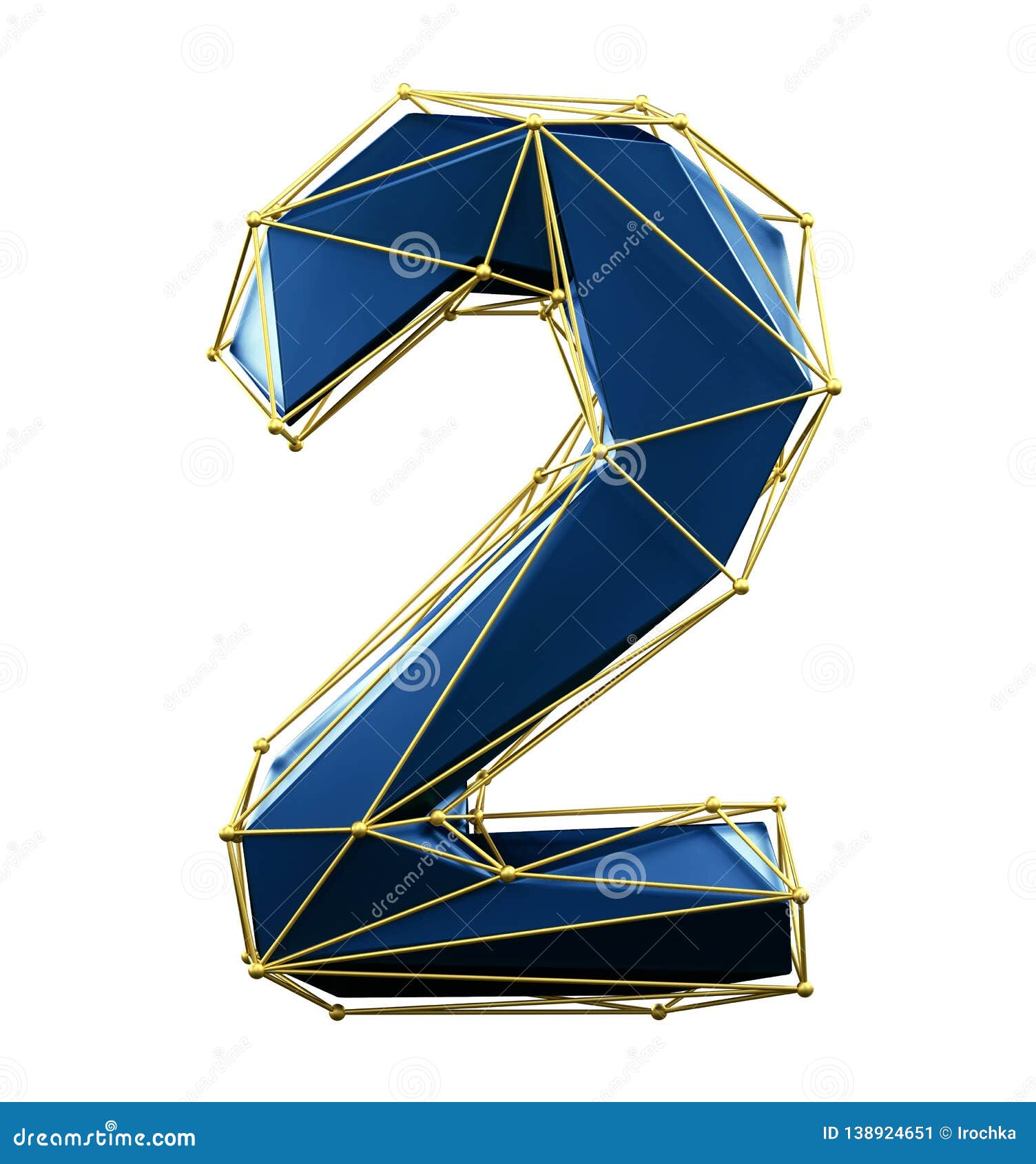 Low Poly Style Number 2. Blue and Gold Color Isolated on White ...