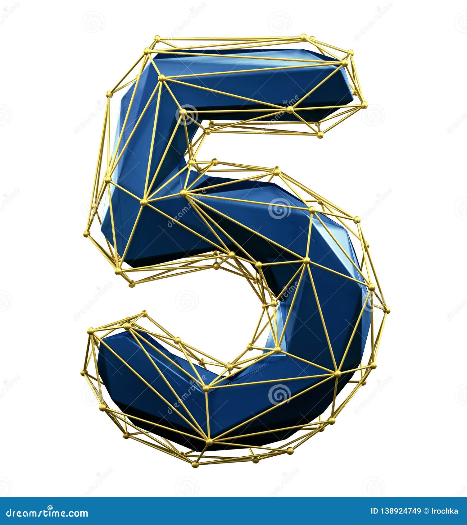 Low Poly Style Number 5. Blue and Gold Color Isolated on White ...