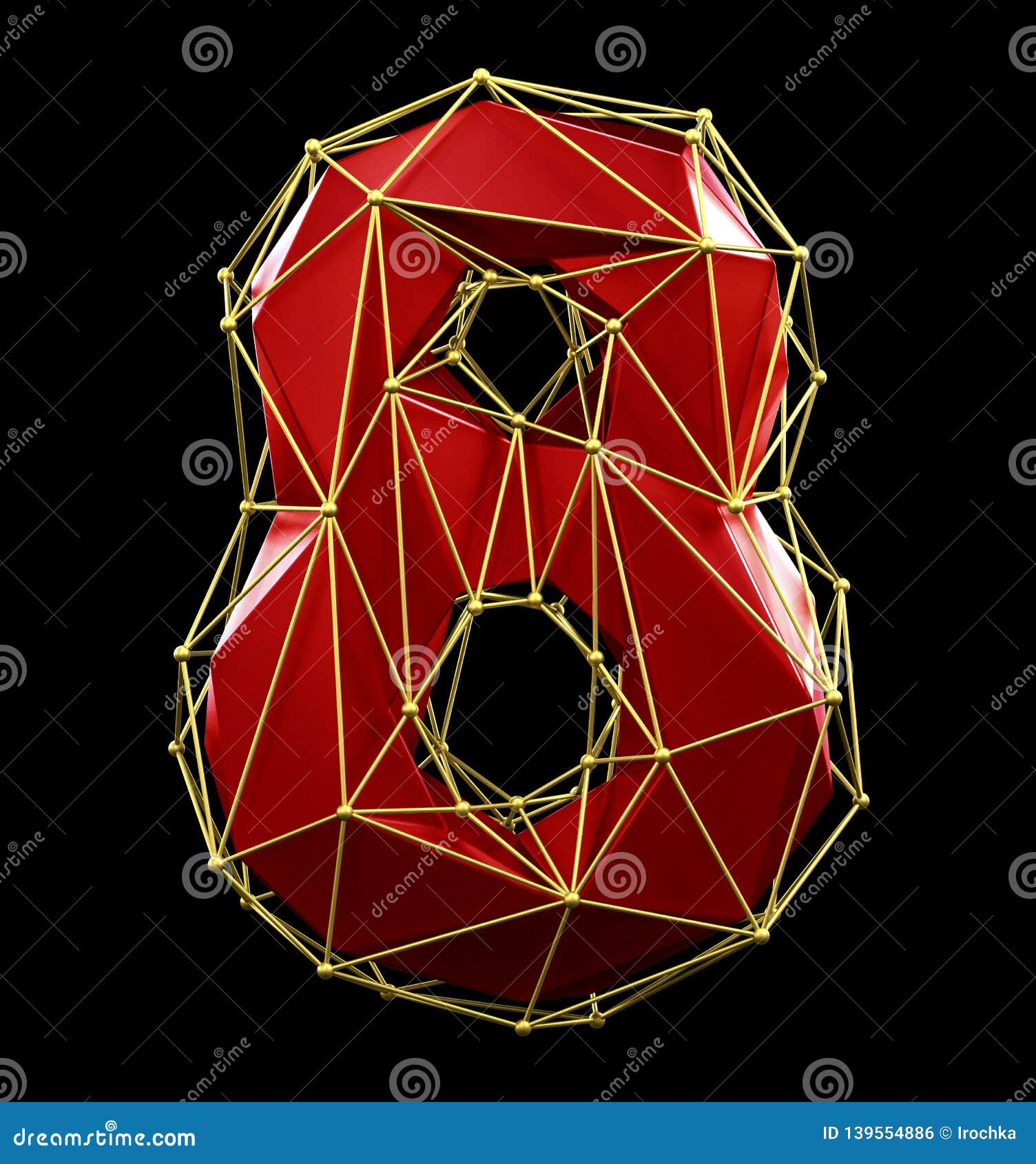 Low Poly Style Number 8. Red and Gold Color Isolated on Black ...
