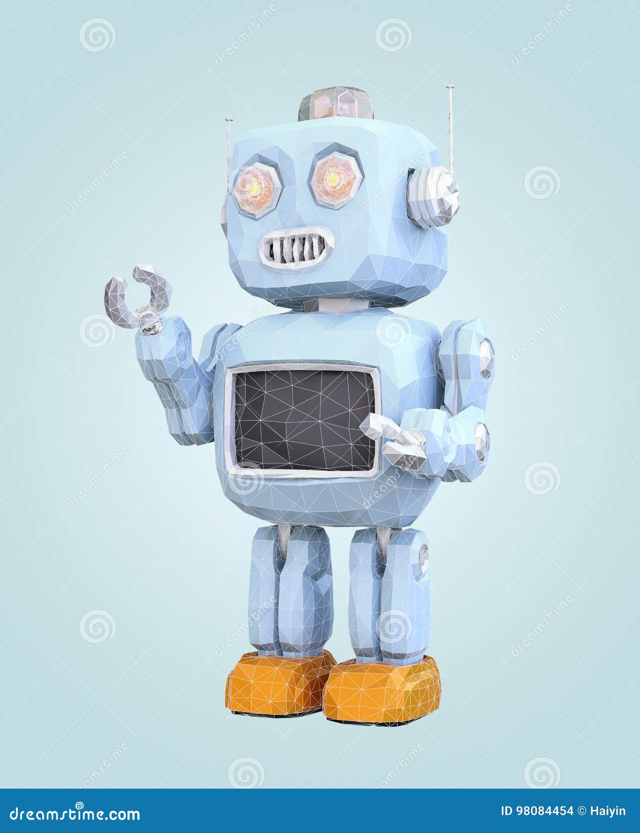 Low Poly Style Robot with Wire Frame Isolated on Blue Background Stock ...