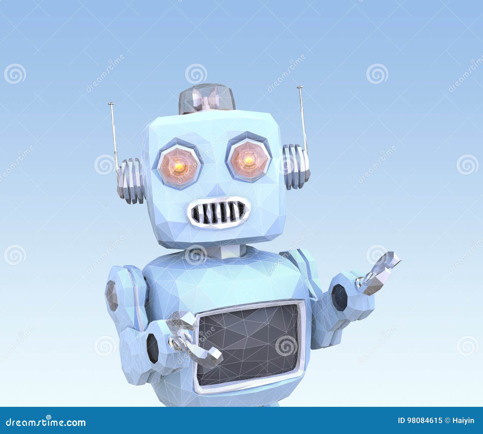 Low Poly Style Robot with Wire Frame Isolated on Blue Background Stock ...