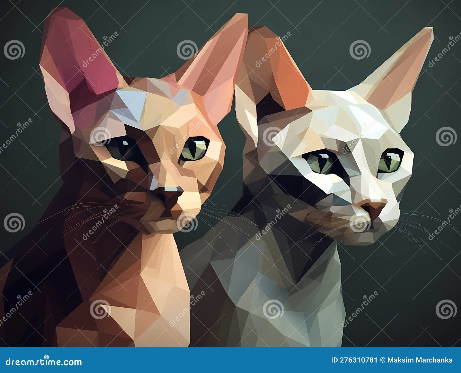 Low Poly Style Two Cat on Dark Background, AI Generated Stock Image ...