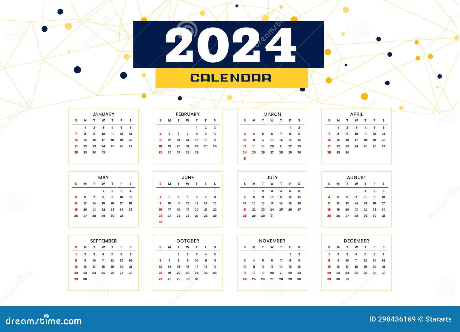 Low Poly Style 2024 Wall Calendar Template Organize Annual Task Stock ...
