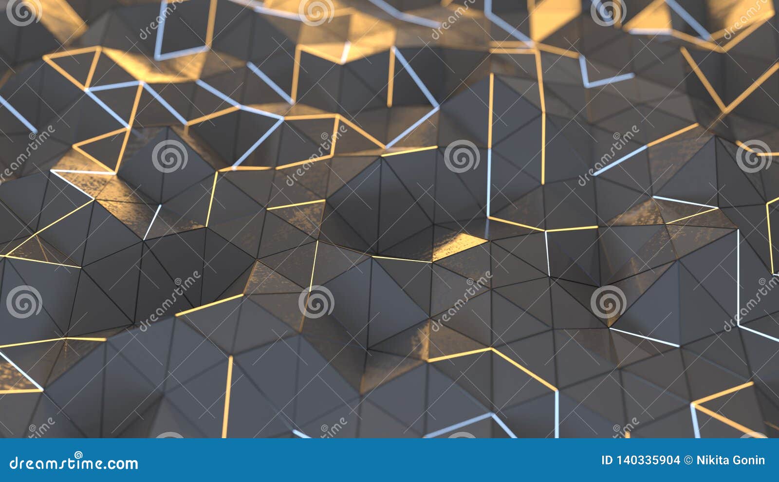Low Poly Surface with Glowing Edges 3D Render Illustration Stock ...