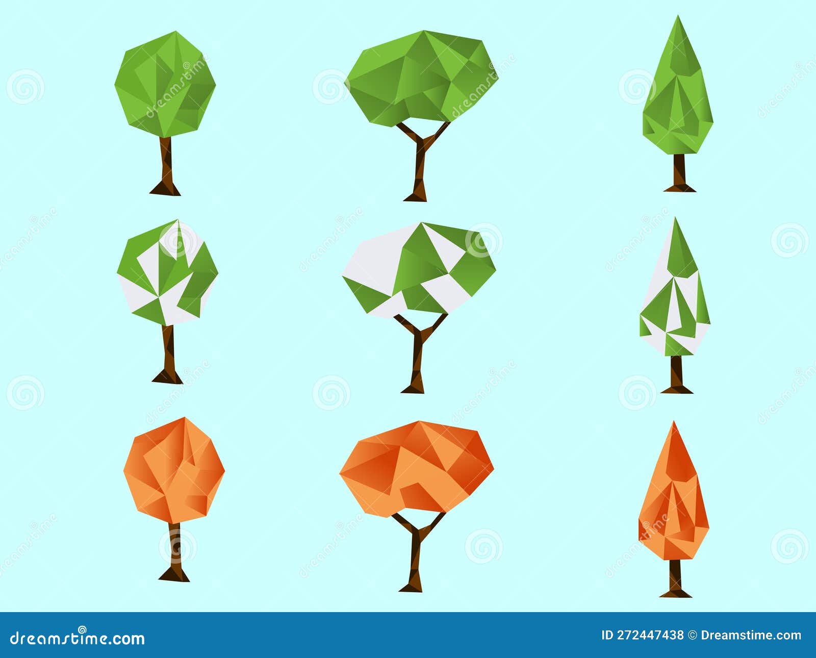 Low Poly Tree 3 Seasons Pack Vector. Stock Vector - Illustration of ...