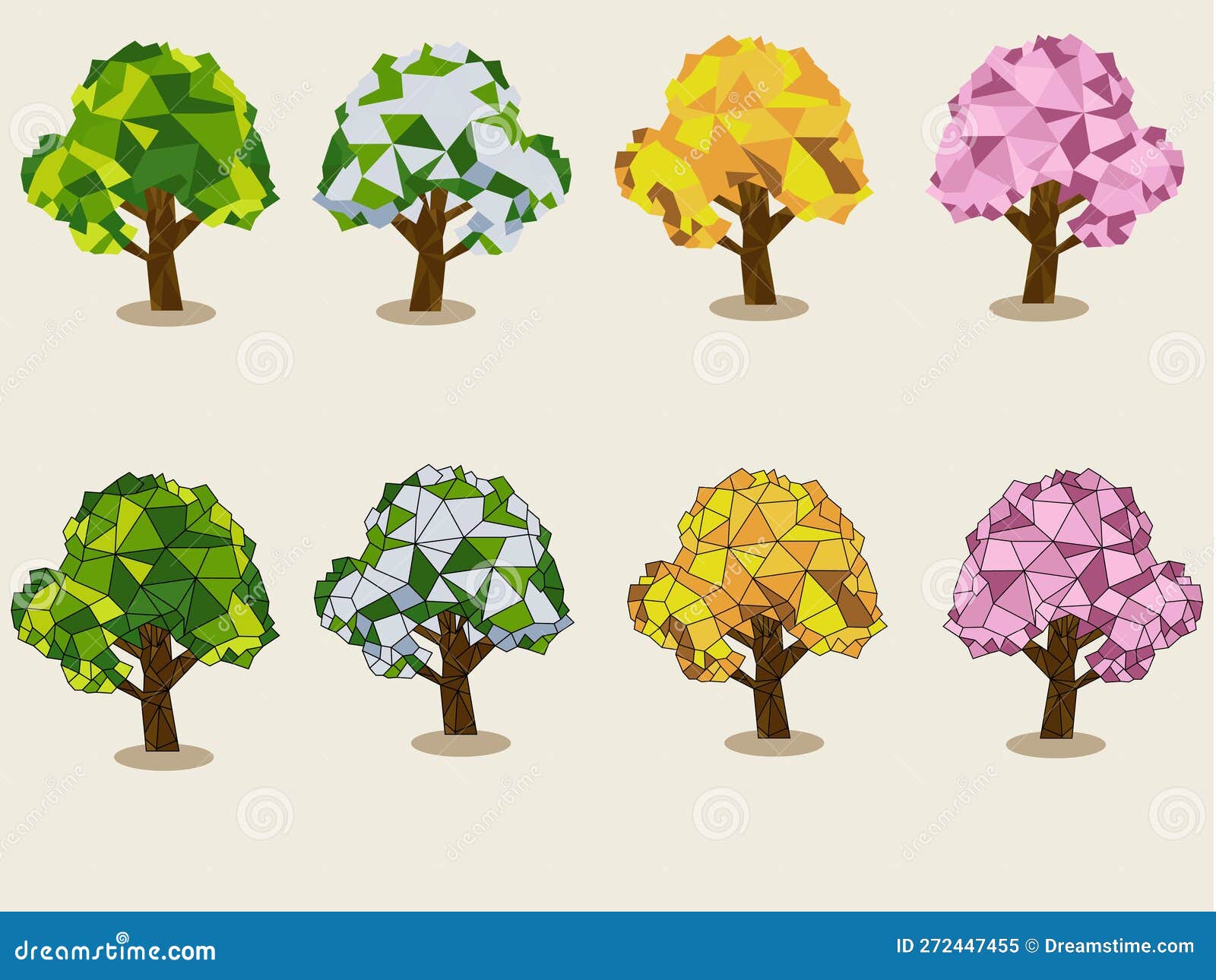 Low Poly Tree 4 Seasons Color Vector Pack. Stock Vector - Illustration ...