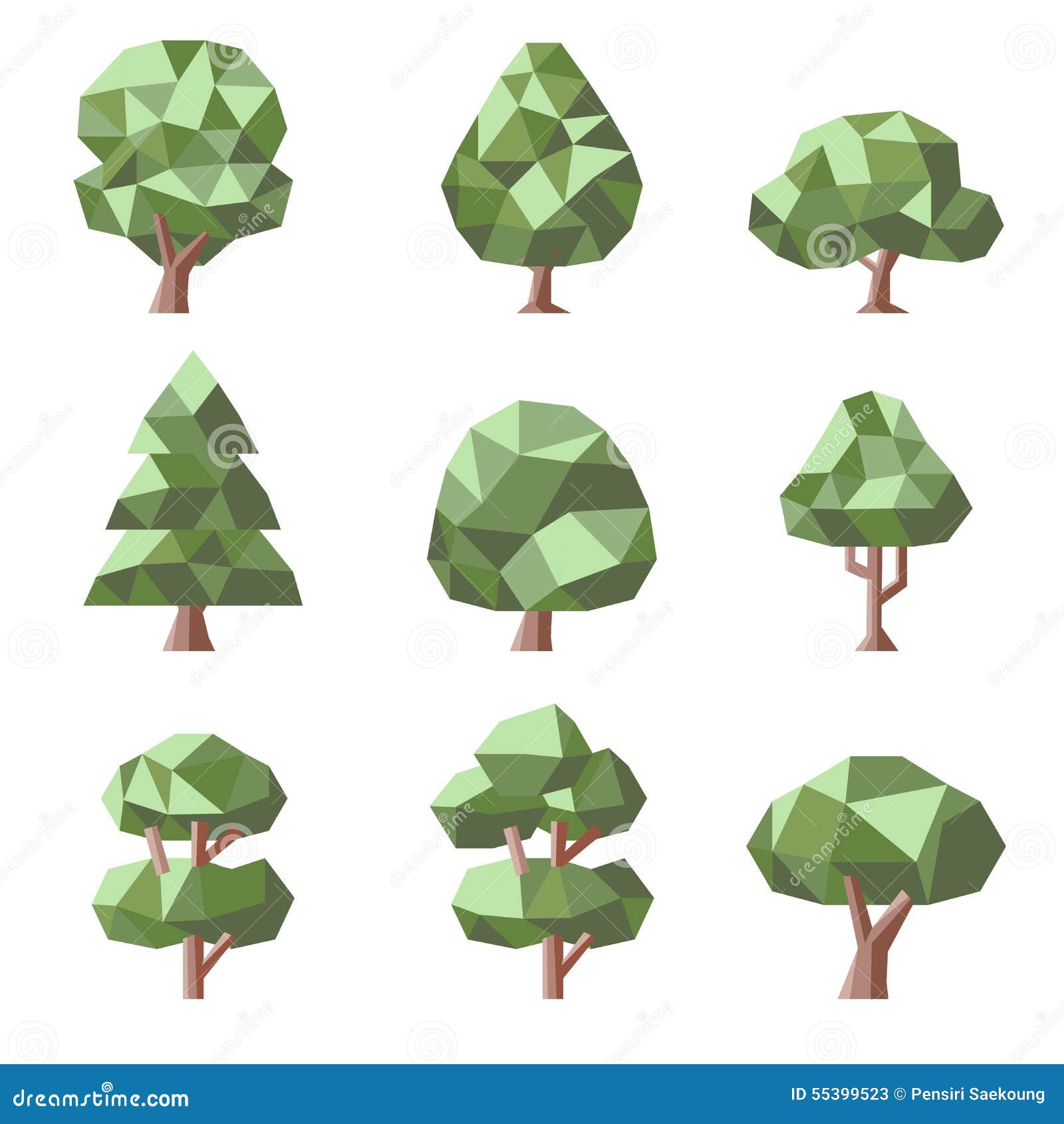 Low poly tree set stock vector. Illustration of environment - 55399523